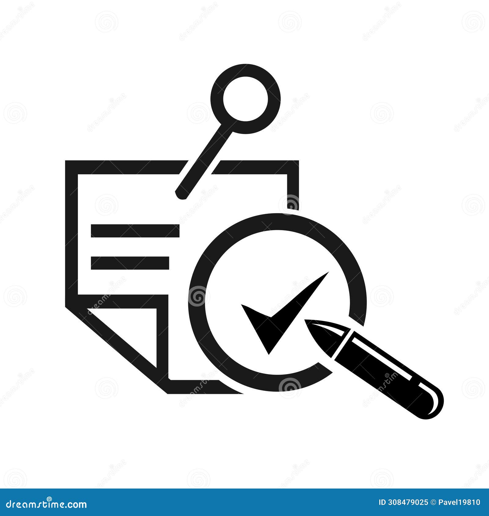 Vector Illustration, List Icon, Magnifying Glasses and Check Marks ...