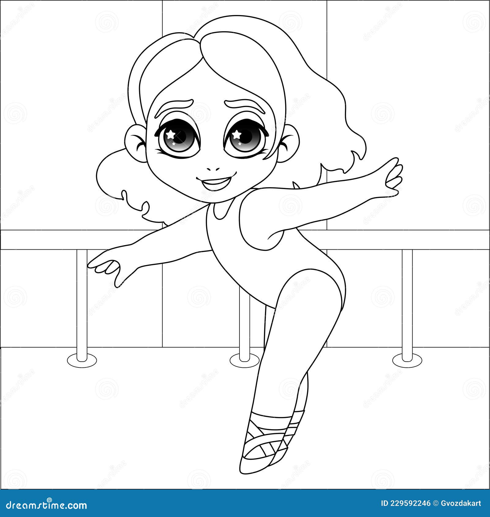 Vector Illustration Of Little Ballerina. Coloring Page | CartoonDealer ...