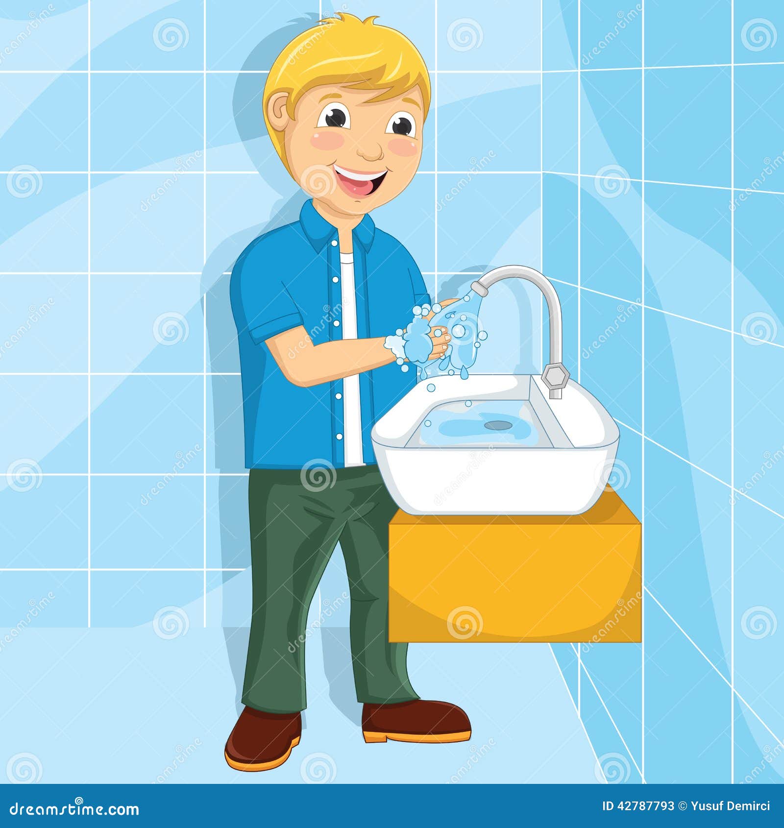 Vector Illustration of a Little Boy Washing His Ha Stock Vector ...
