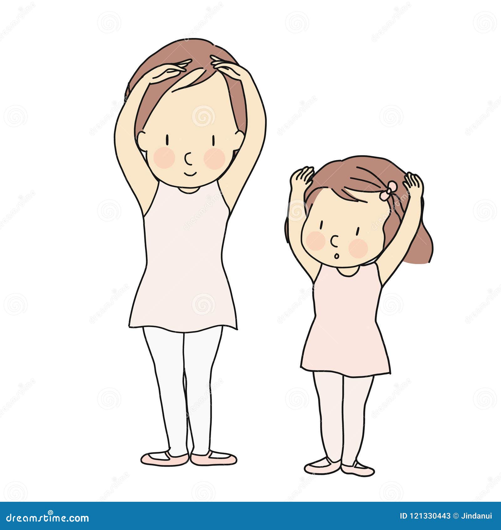 Vector Illustration Of Little Girl Practicing Basic Ballet Position ...