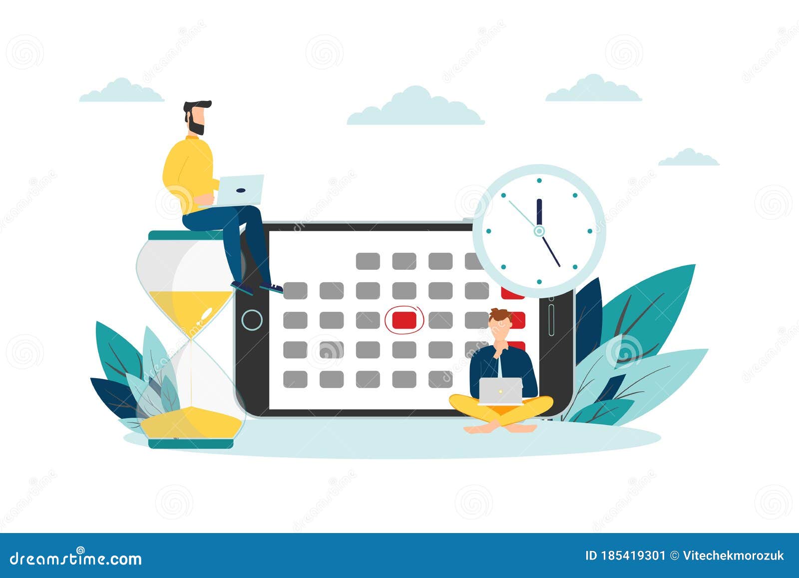 Vector Illustration. Little People Characters Make an Online Schedule ...