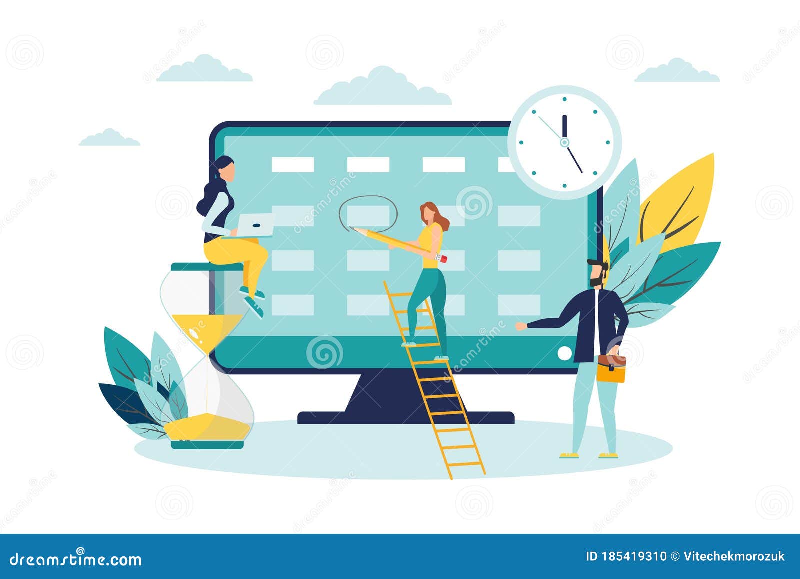 Vector Illustration. Little People Characters Make an Online Schedule ...