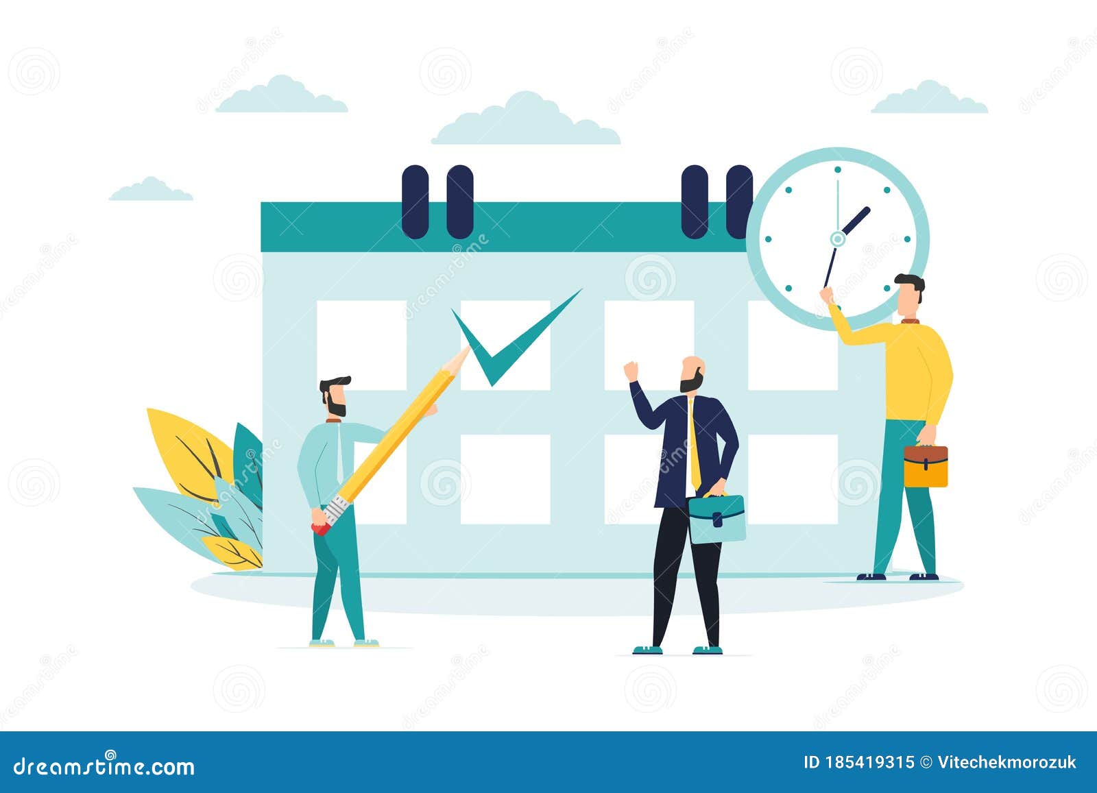 Vector Illustration. Little People Characters Make an Online Schedule ...