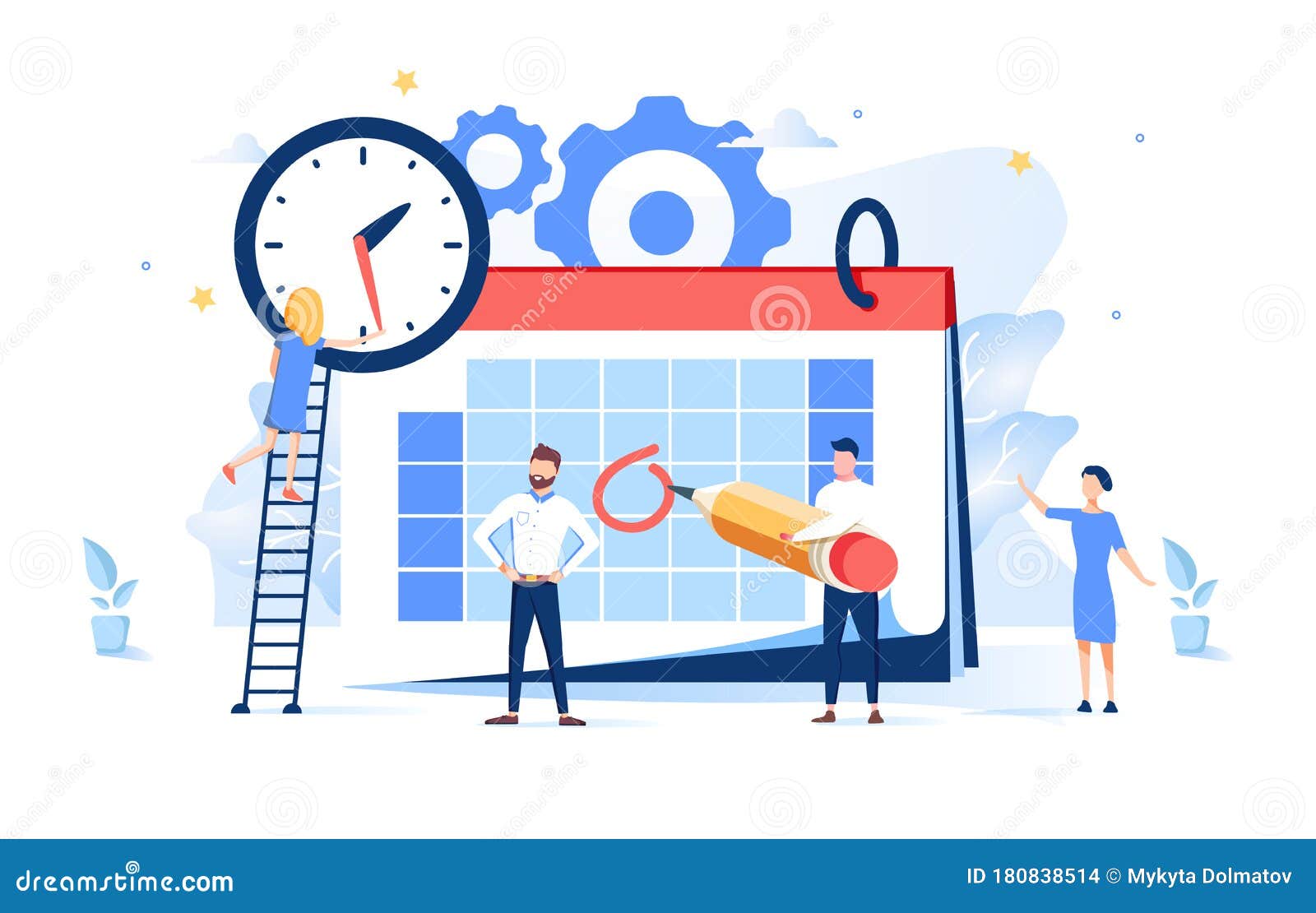 Vector Illustration. Little People Characters Make an Online Schedule ...