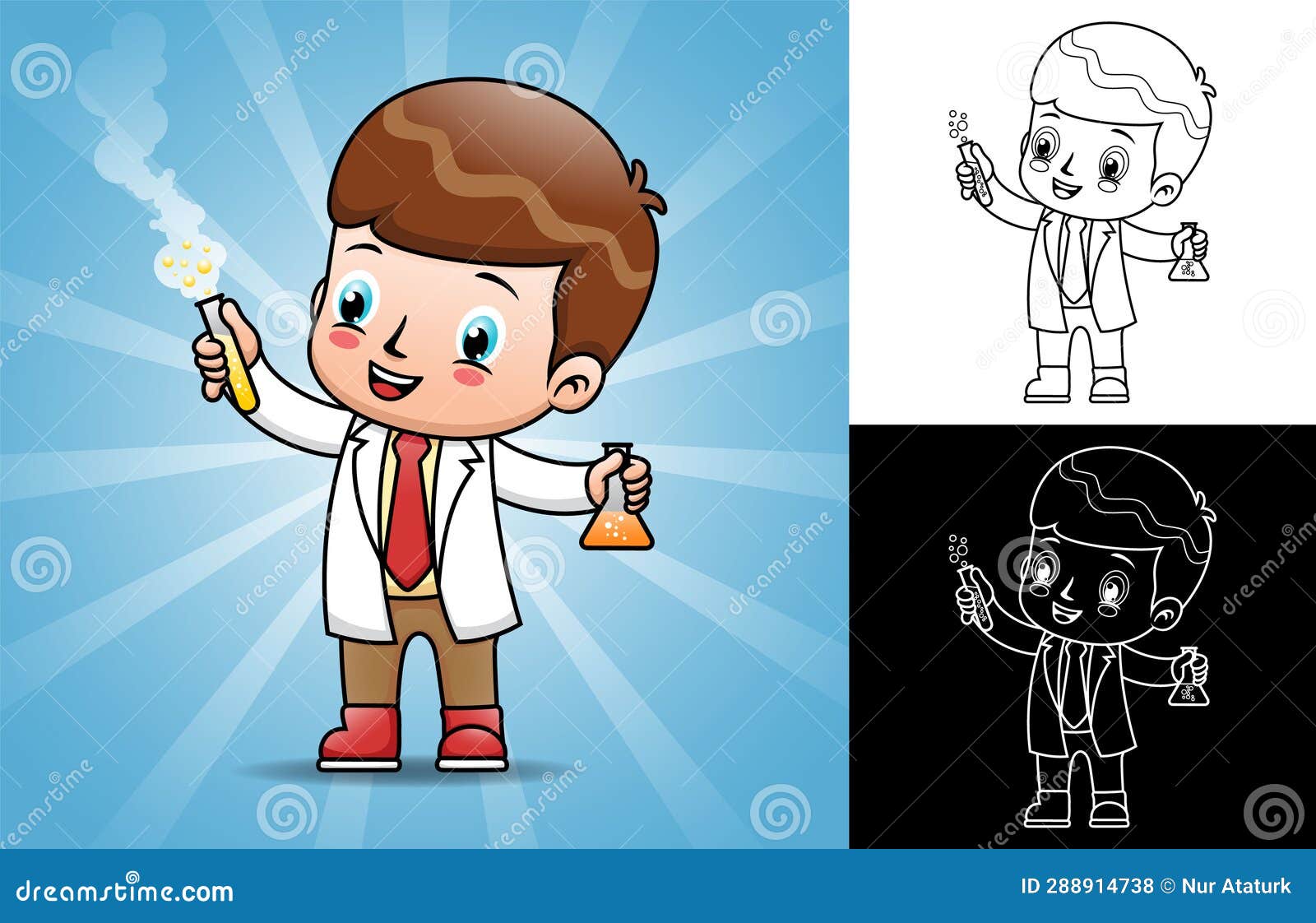 Vector Illustration of Little Scientist Cartoon Using Chemistry Test ...