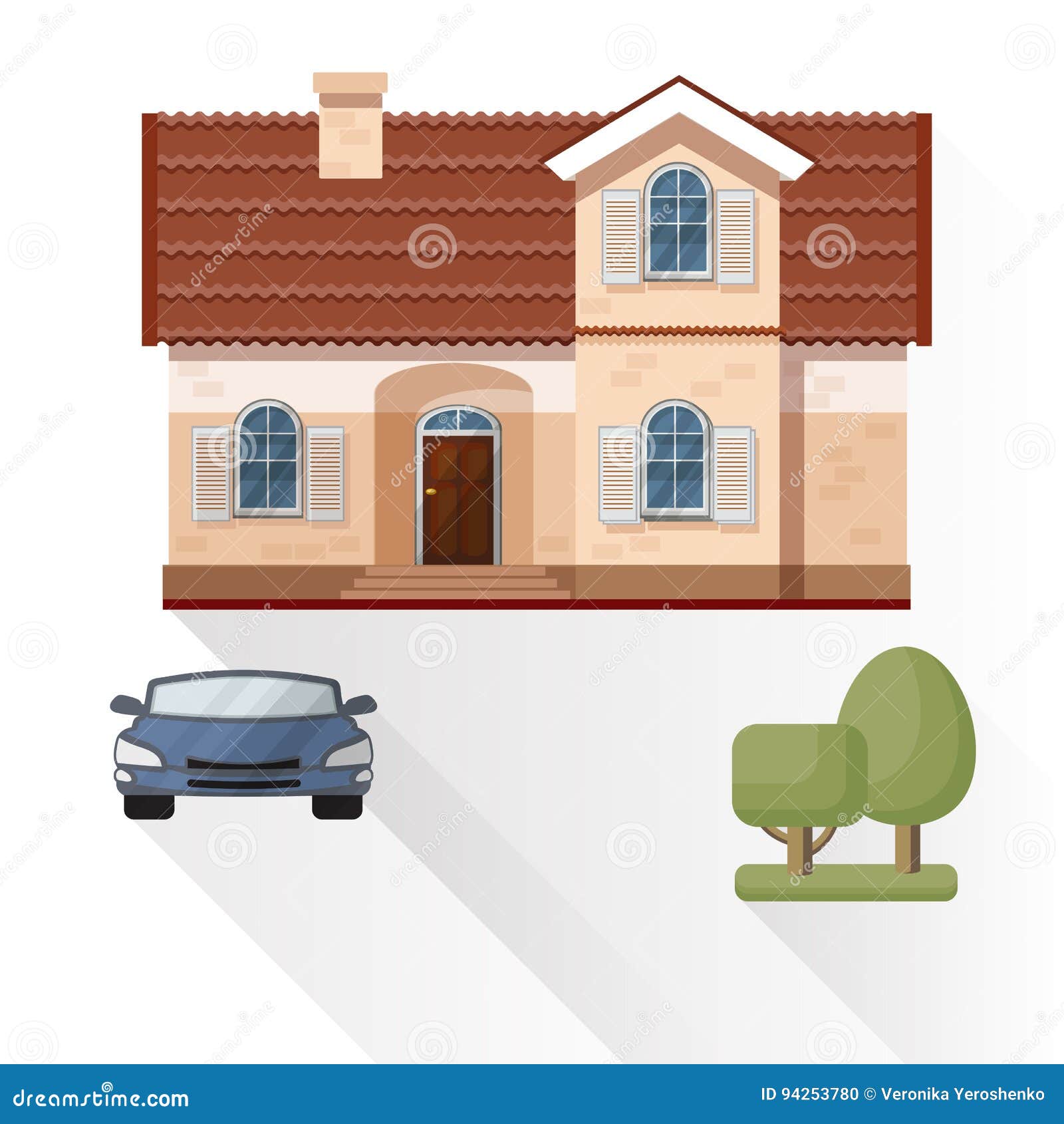 Vector Illustration of Living House, Car and Trees. Stock Vector ...
