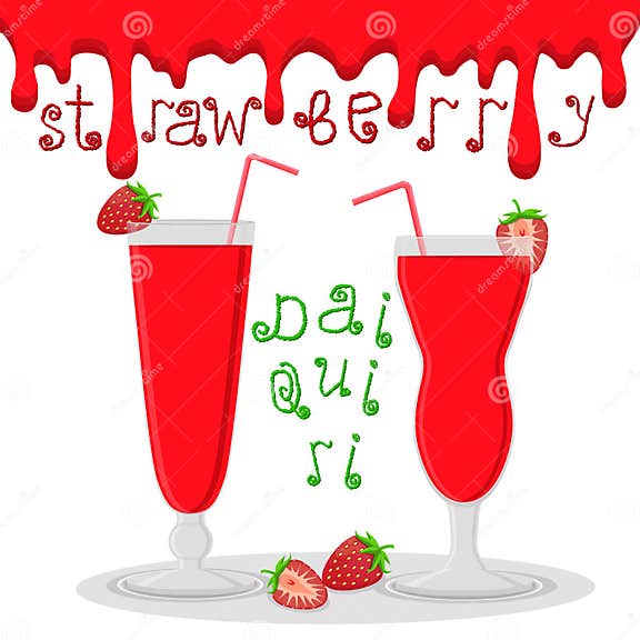 Vector Illustration Logo For Alcohol Cocktails Strawberry Daiquiri