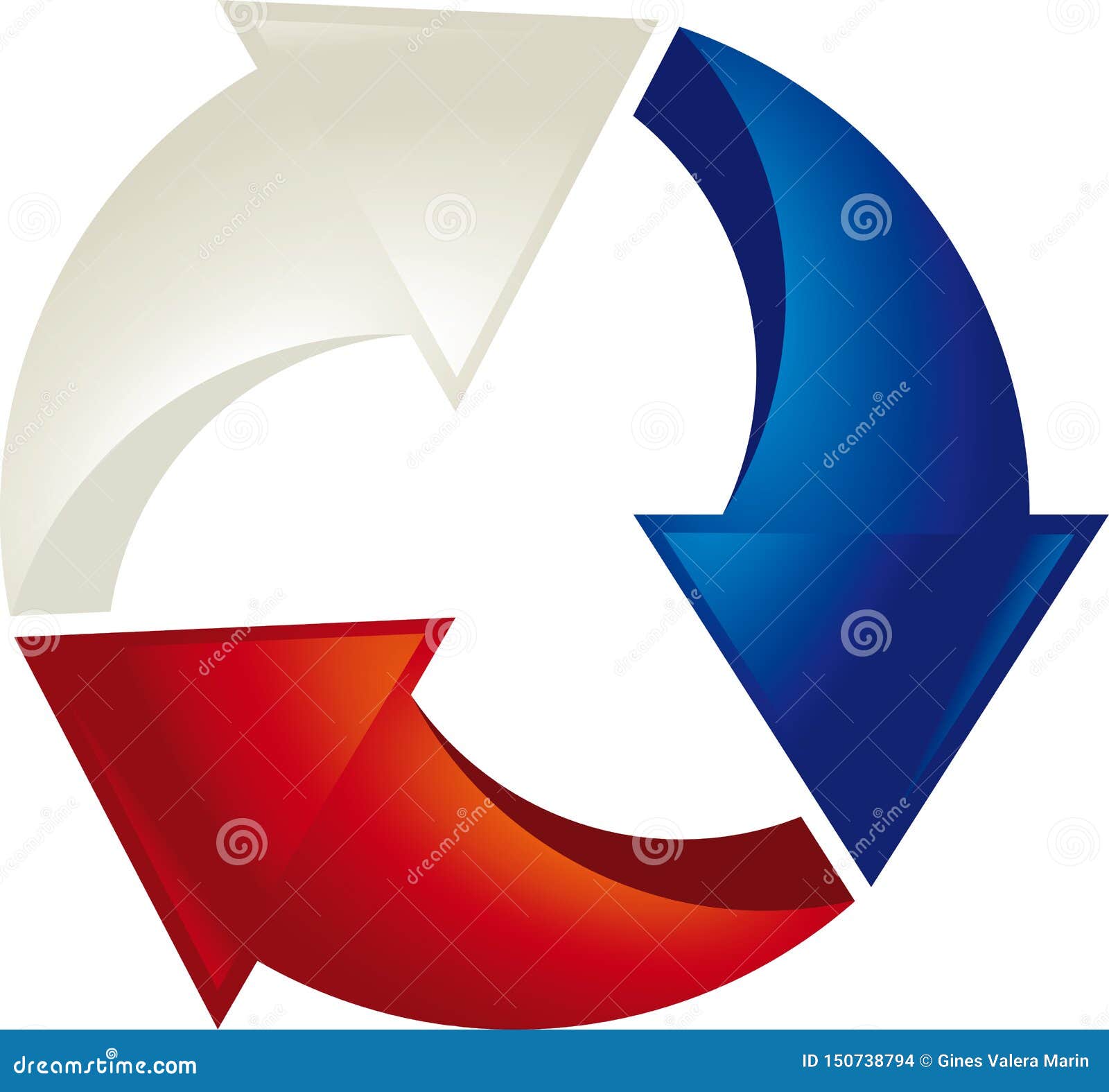 Loop 3D Symbol. Three Concentric Arrows in Blue, White and Red Stock ...