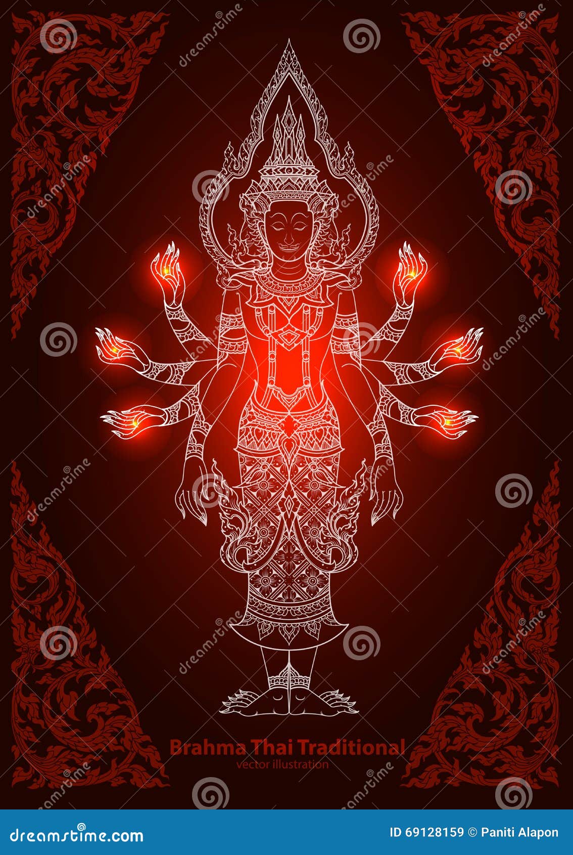 Vector Illustration Lord Brahma Traditional Hindu Stock Vector ...