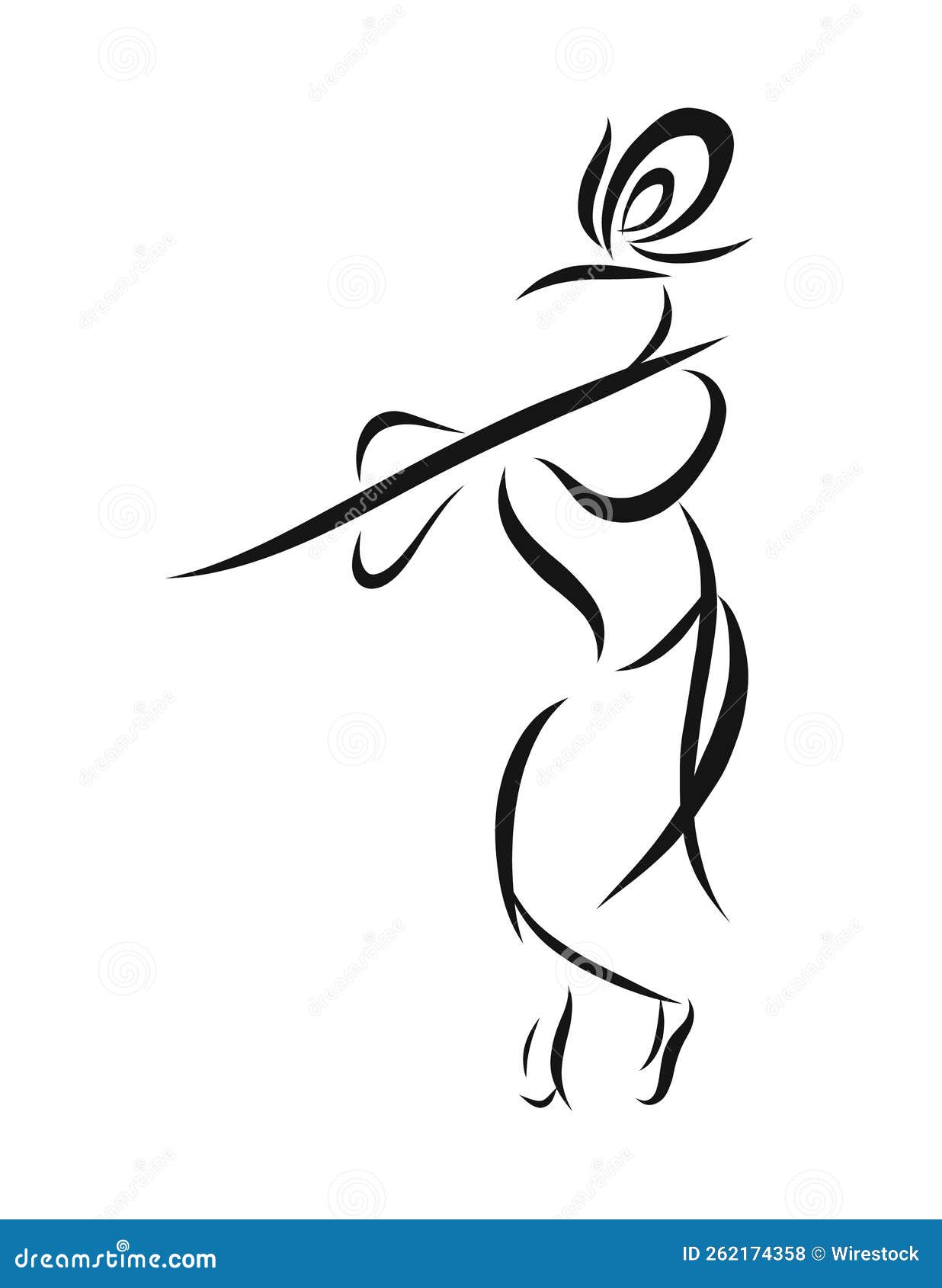 Vector Illustration of Lord Krishna with Flute Isolated on White ...