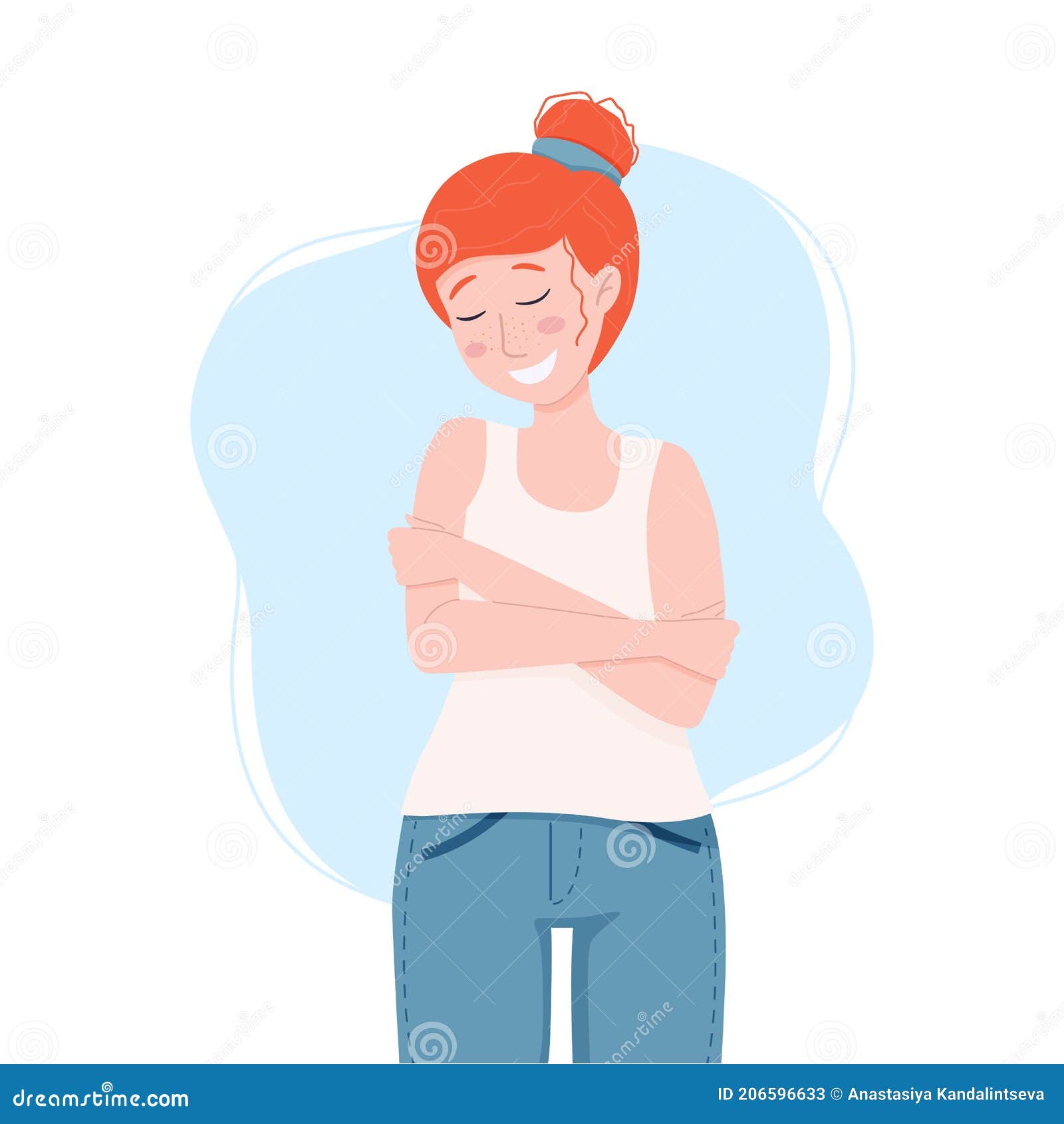 Vector Illustration Love Yourself Concept Woman Hugging Herself Stock