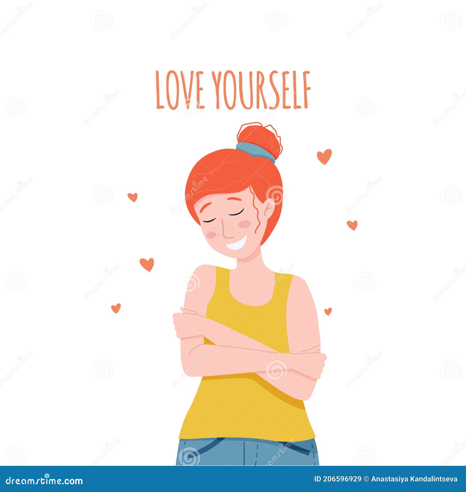 Vector Illustration Love Yourself Concept Woman Hugging Herself Stock
