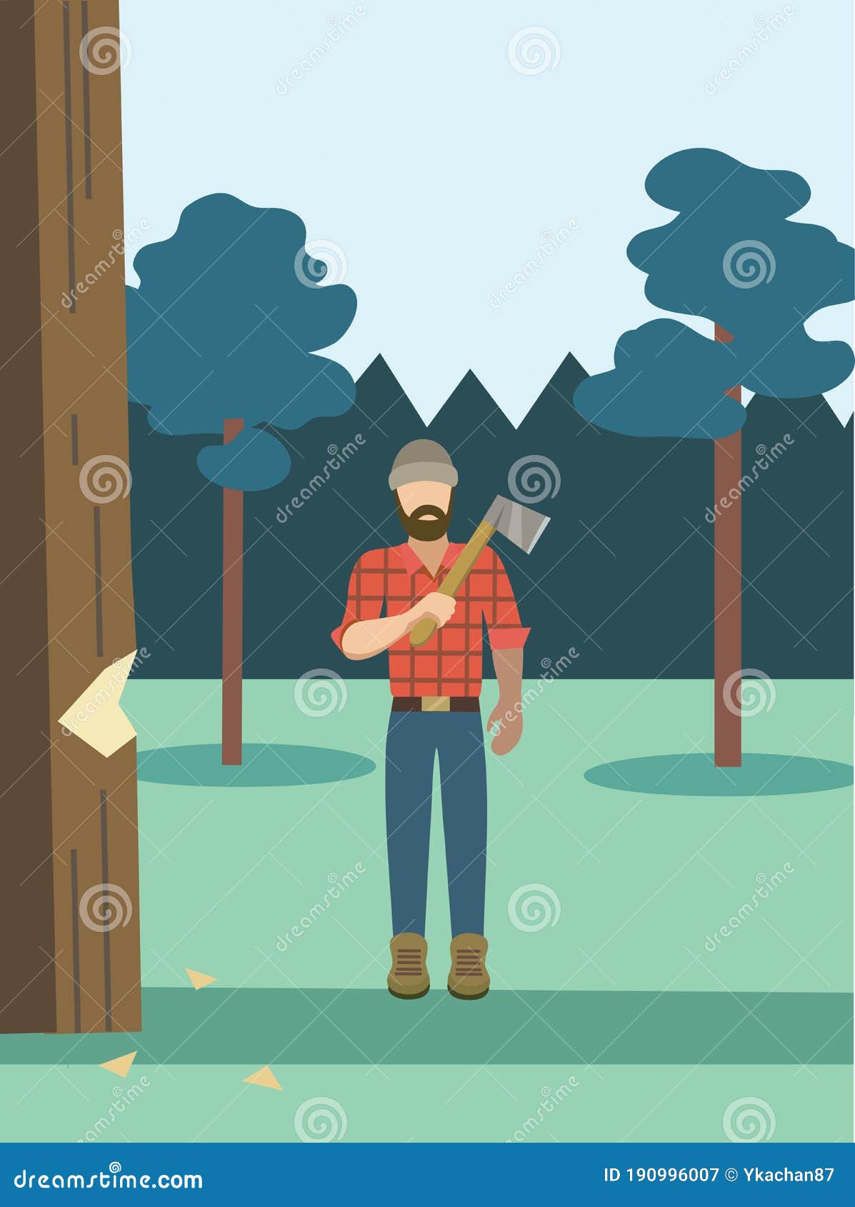 Vector Illustration with Lumber in the Forest. Vector Illustration of ...