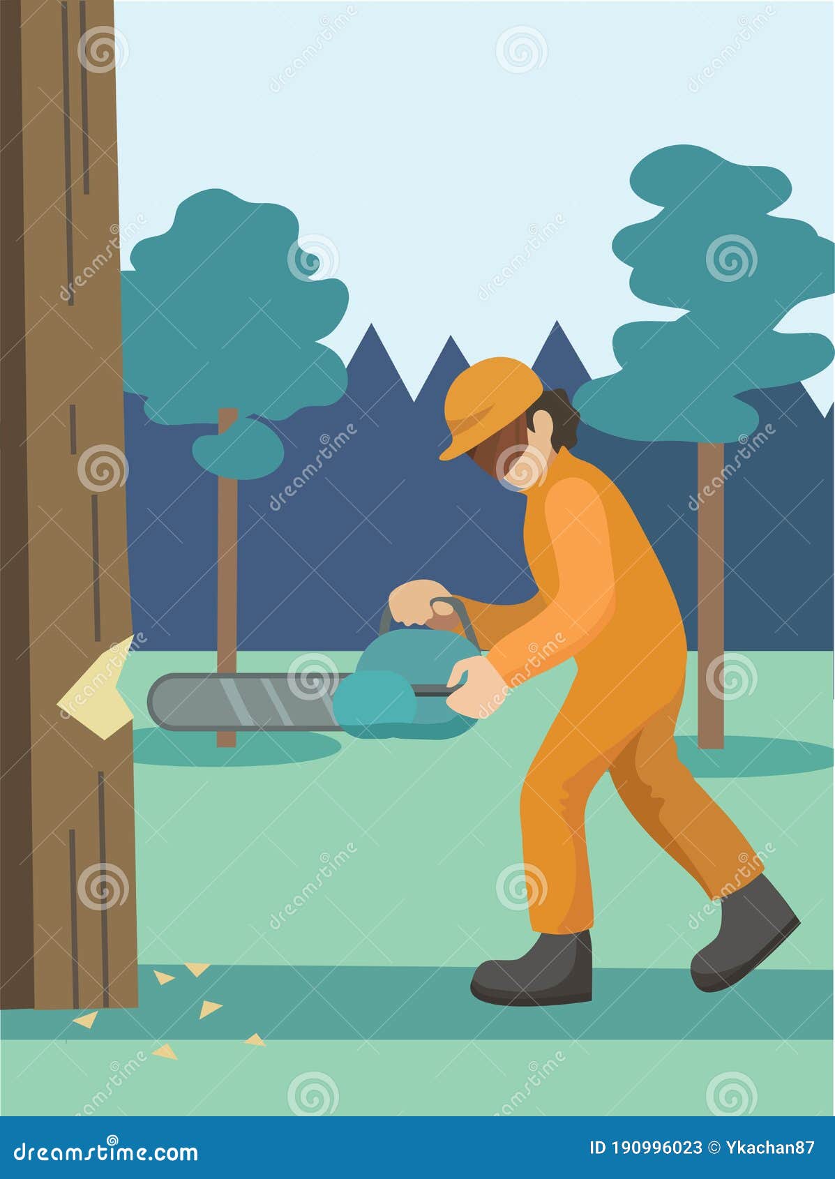 Vector Illustration with Lumber in the Forest. Vector Illustration of ...