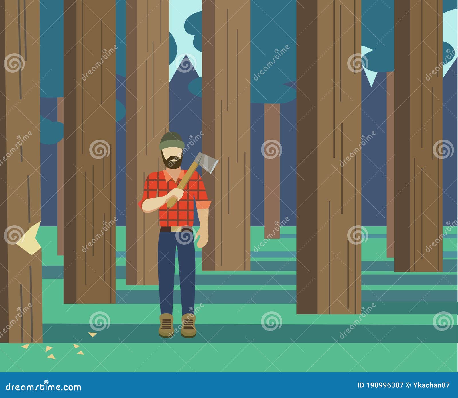 Vector Illustration with Lumber in the Forest. Vector Illustration of ...