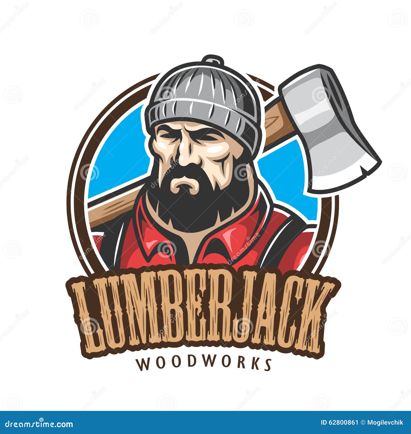 Lumberjack With Axe Emblem. Wood Industry, Logging Logo And Mascot ...