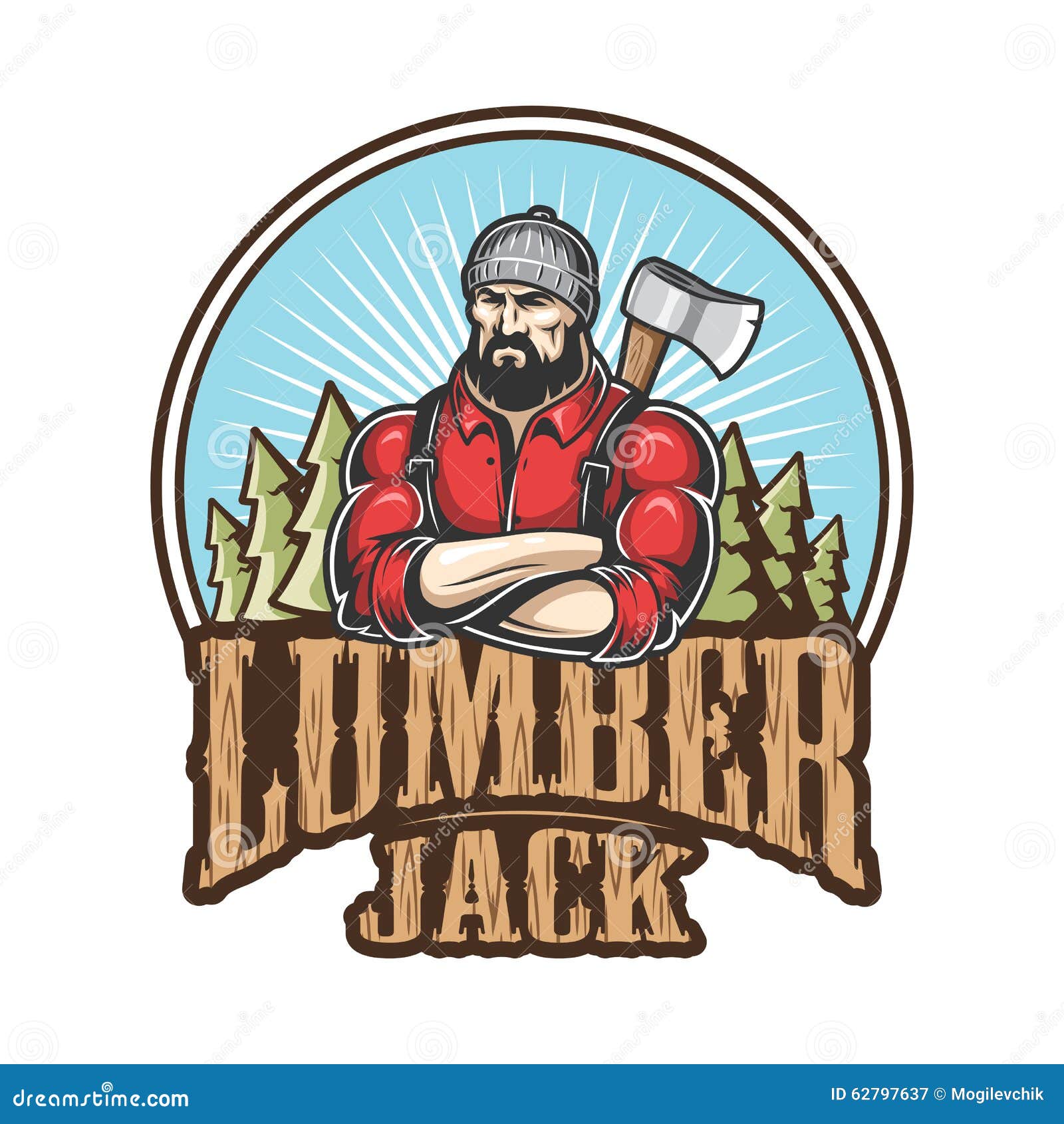 Lumberjack With Axe Emblem. Wood Industry, Logging Logo And Mascot ...