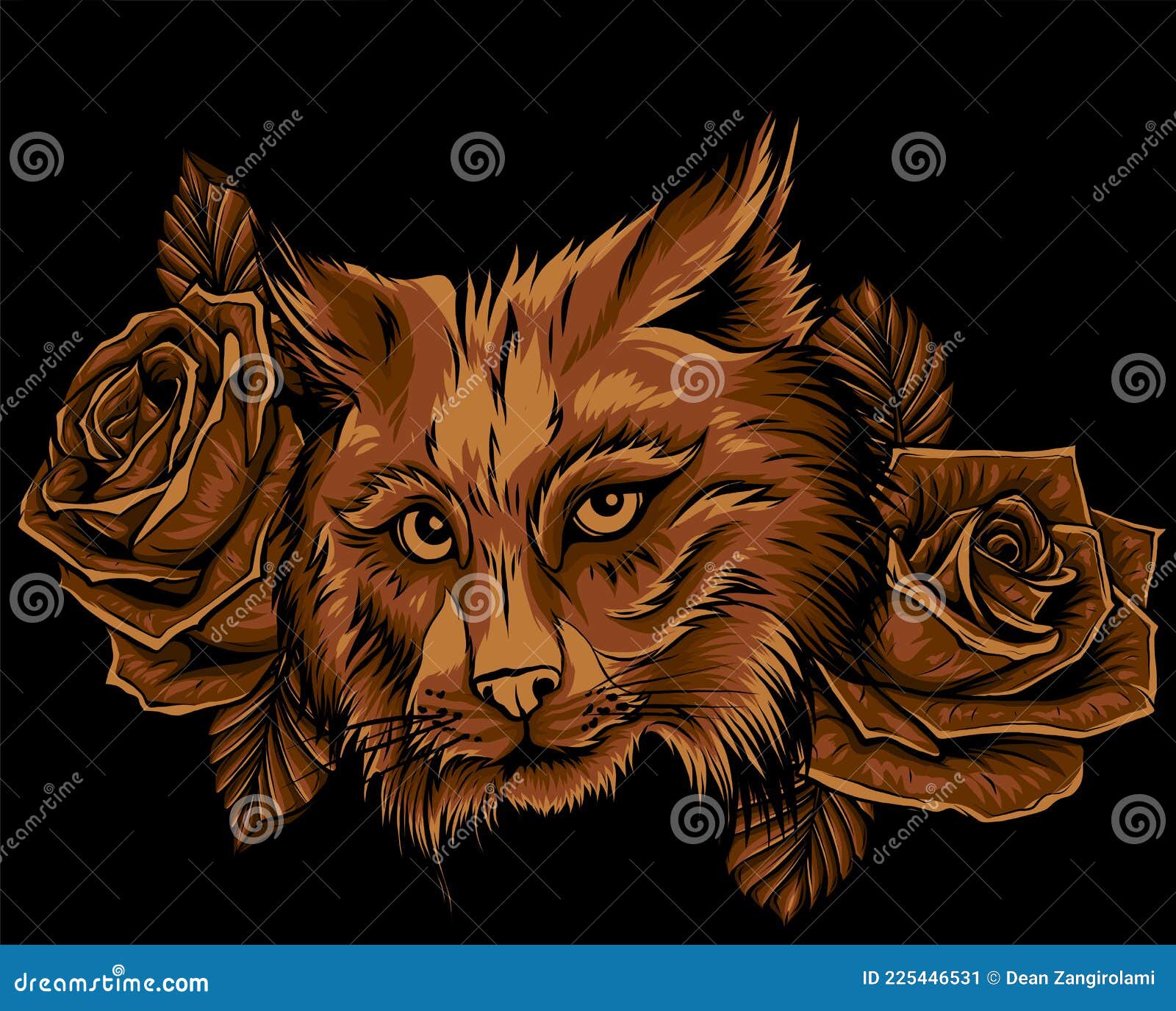 Vector Illustration of Lynx Face with Roses. Stock Vector ...