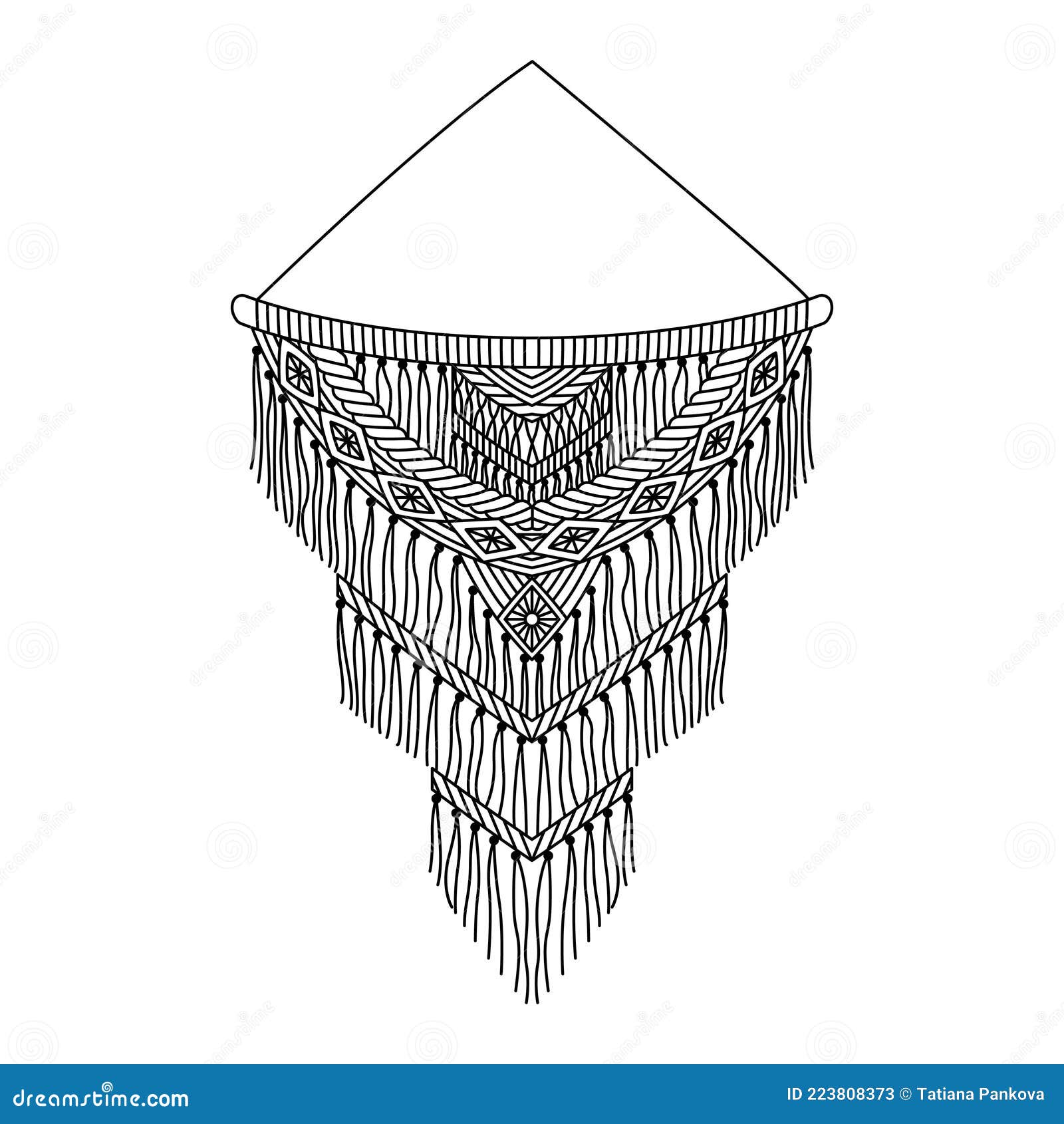 Vector Illustration of Macrame Mural in Boho Style. Line Art Stock ...