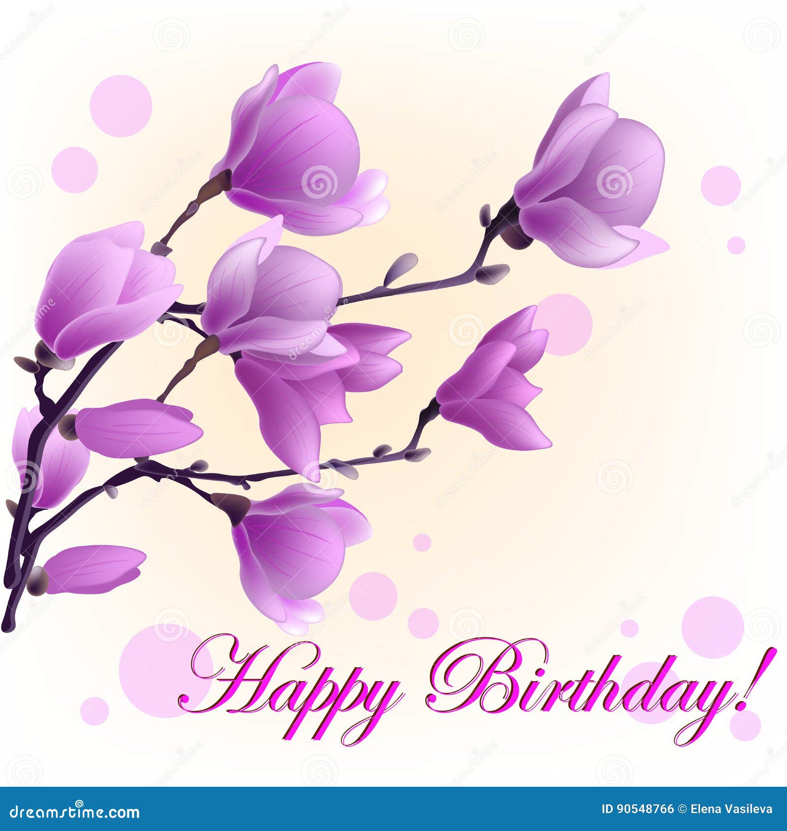 Vector Illustration of Magnolia and Words Happy Birthday Stock Vector ...