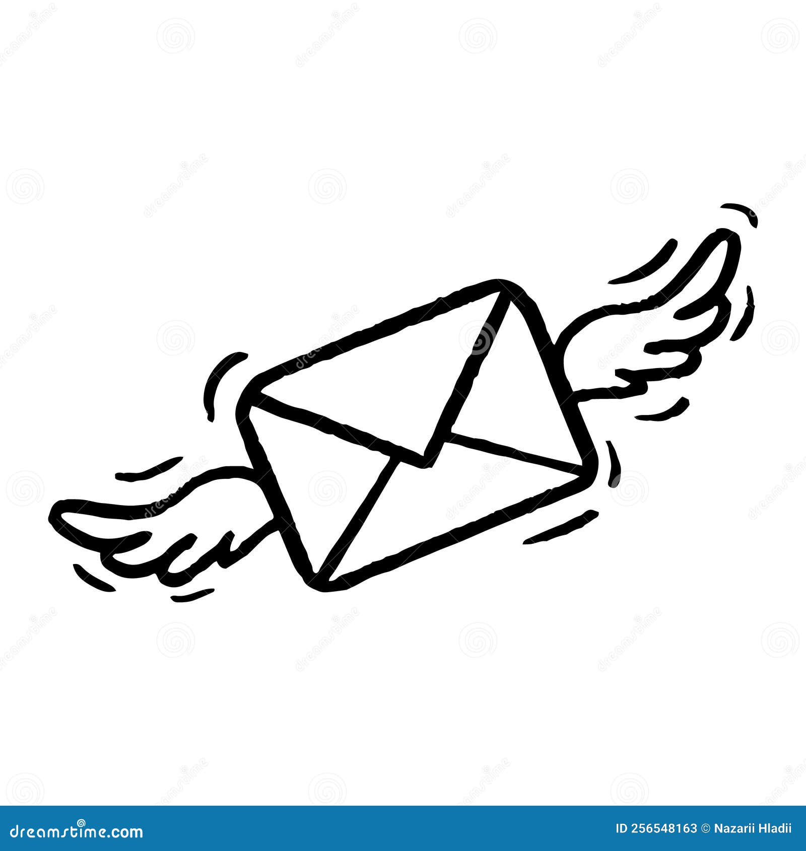 Vector Illustration of Mail with Wings in Hand-drawn Style. Stock ...