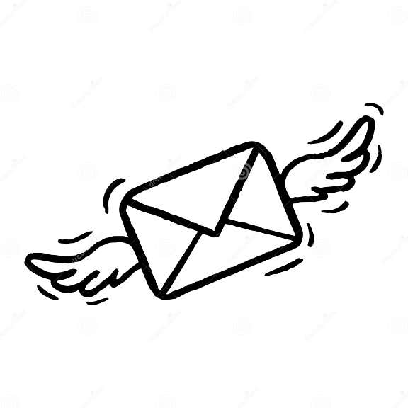 Vector Illustration of Mail with Wings in Hand-drawn Style. Stock ...