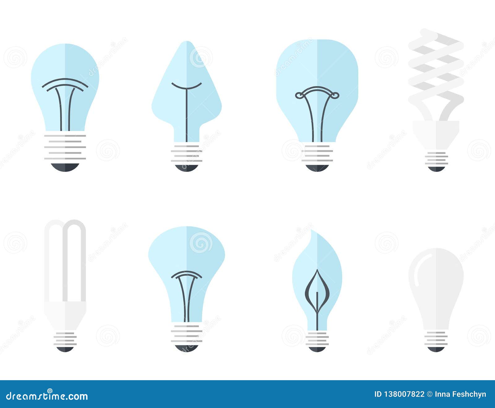 Vector Illustration of Main Electric Lighting Types - Incandescent ...