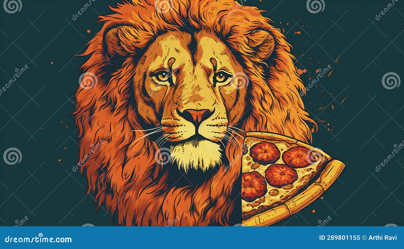 Vector Illustration of a Majestic Lion Eating Pizza Stock Illustration ...