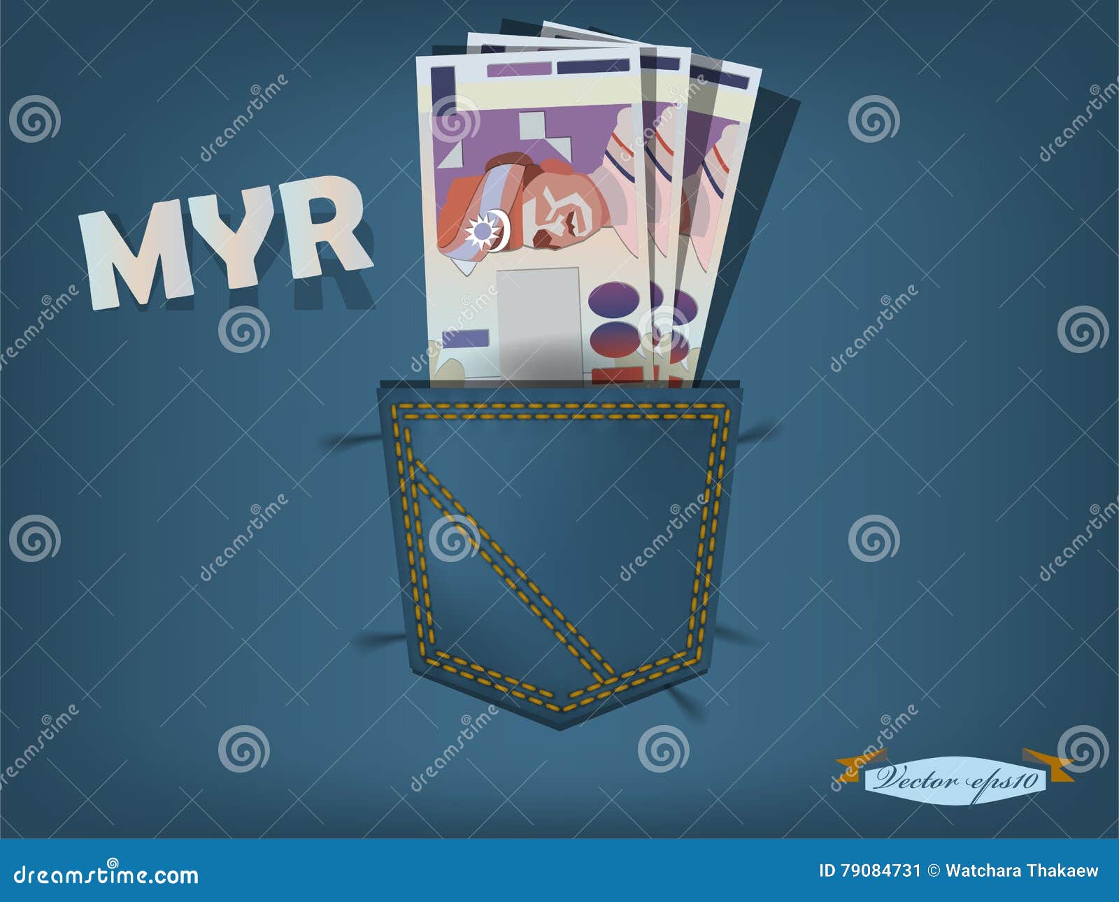 Vector Illustration of Malaysian Ringgit in the Pocket of Blue Jeans ...