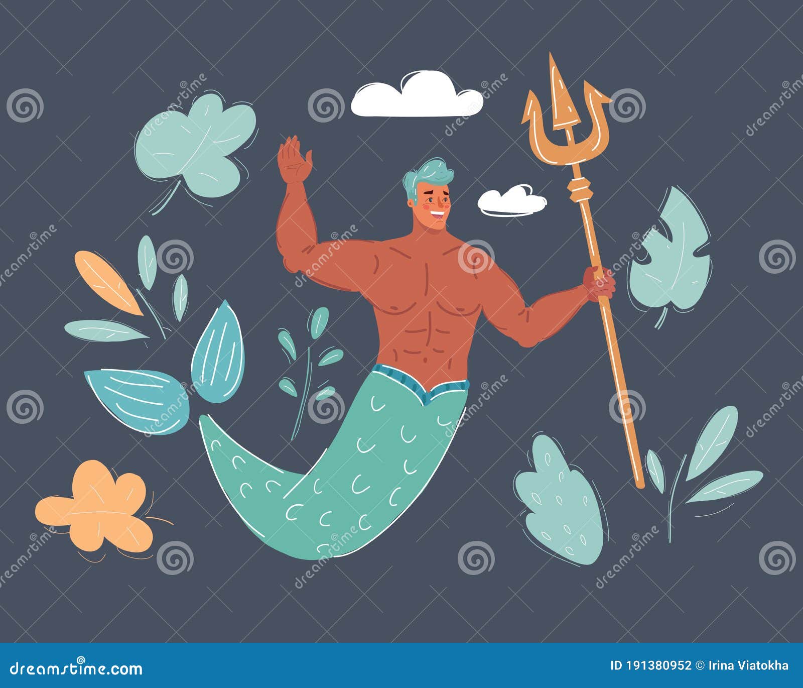 Male Mermaid. Vector Illustration. Coloring Page. | CartoonDealer.com ...