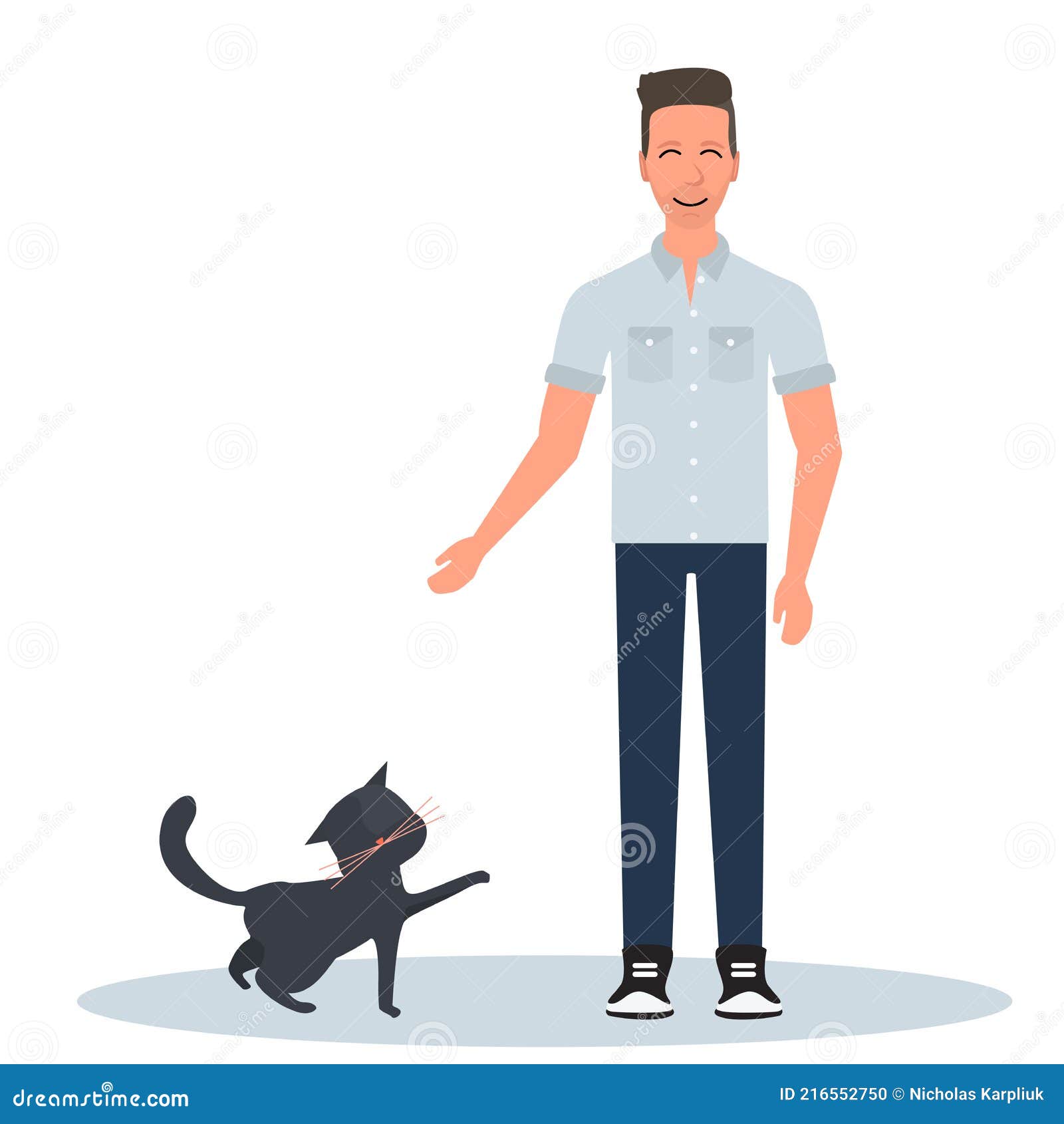 Vector Illustration. a Man and a Cat. Stock Vector - Illustration of ...