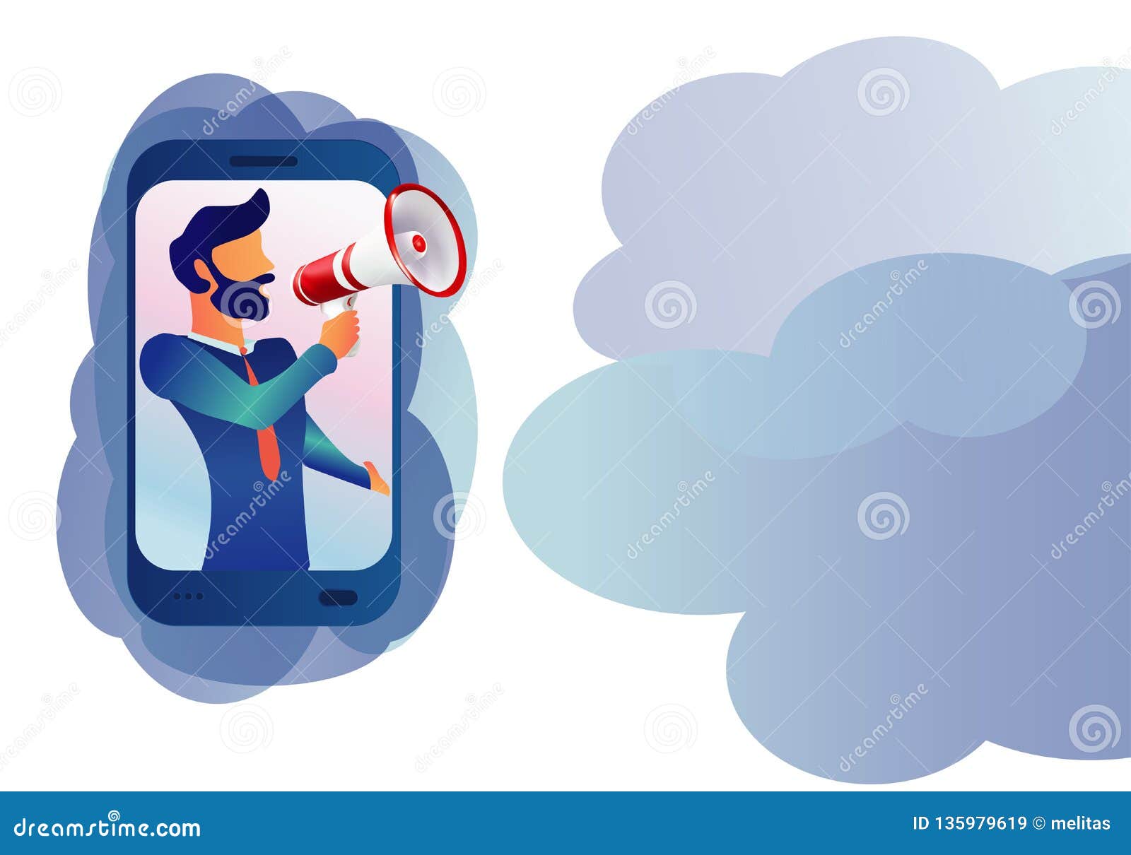 Vector Illustration Man Character Shouting with Megaphone. Notice from ...
