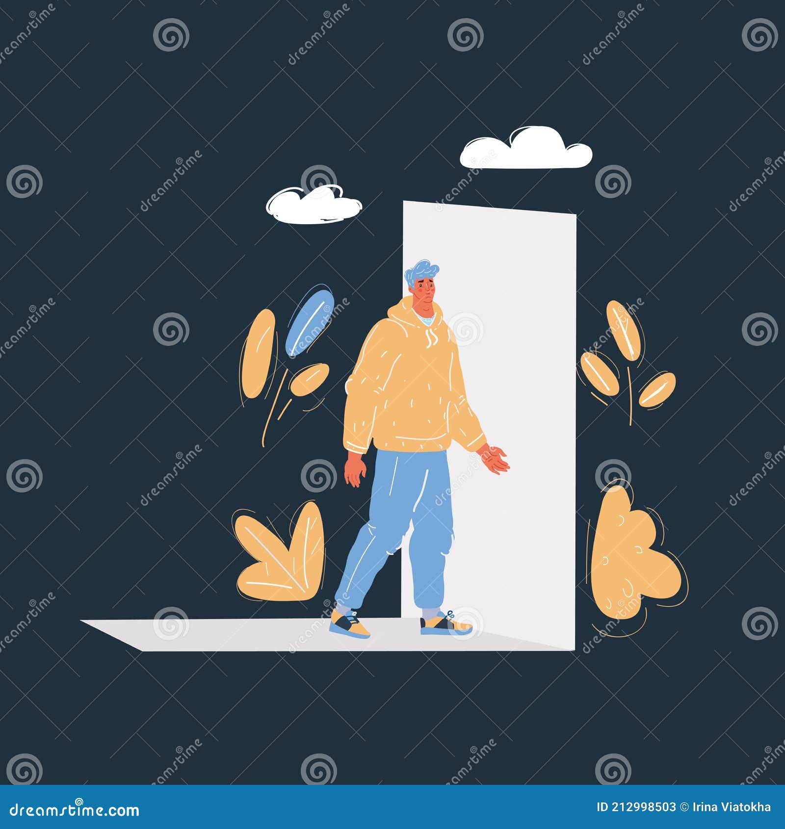 Vector Illustration of Man Exit Open Door Stock Vector - Illustration ...