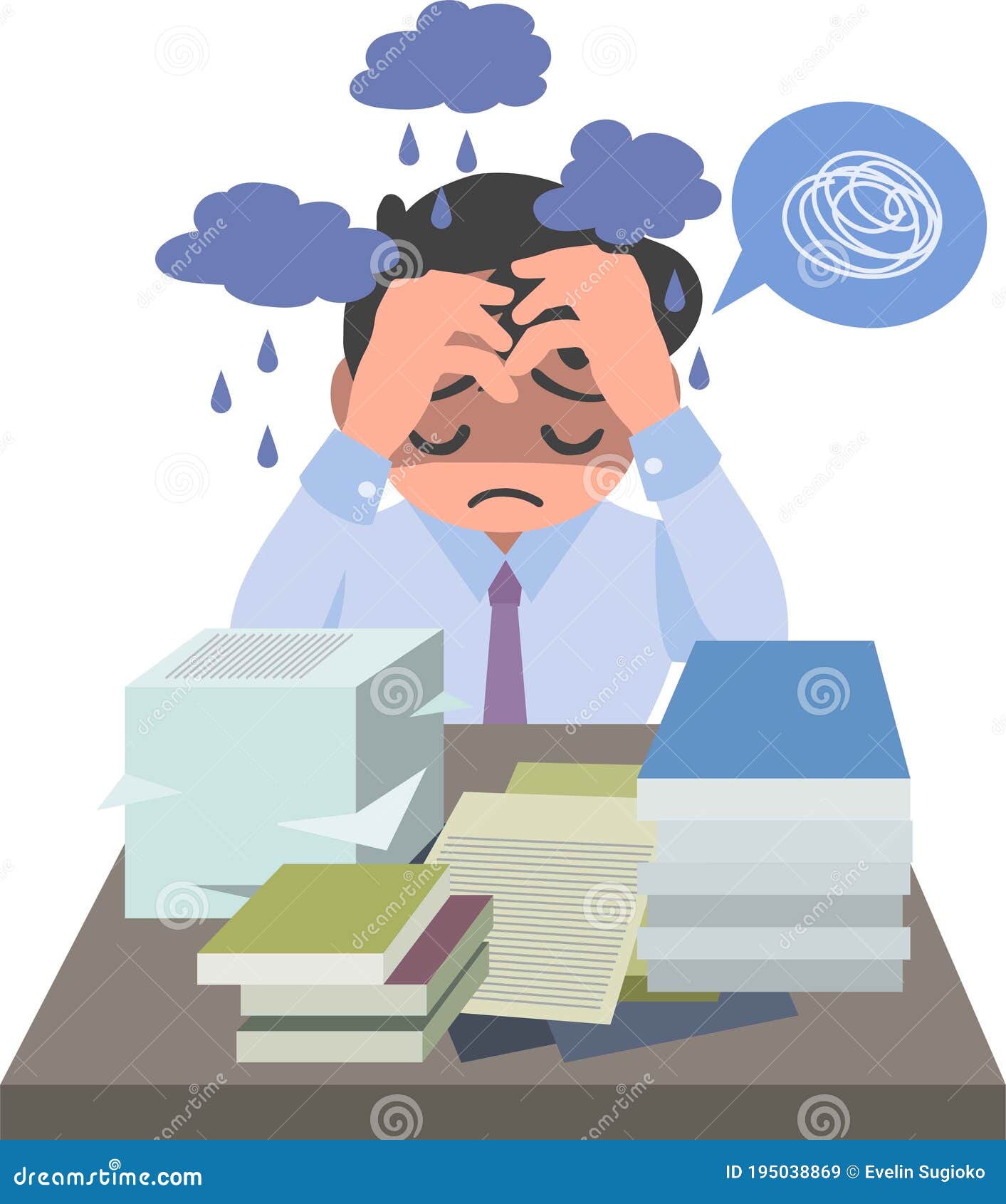 Vector Illustration about Man Feel Overwhelmed by His Works Stock ...