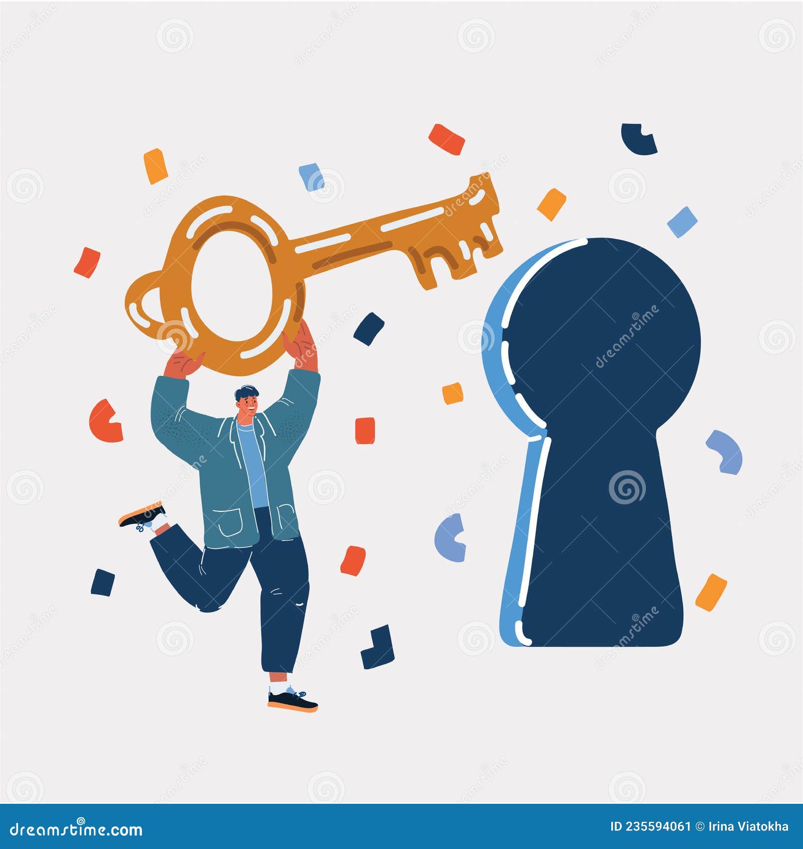 Vector Illustration of Man Go with Key To Keyhole Stock Vector ...