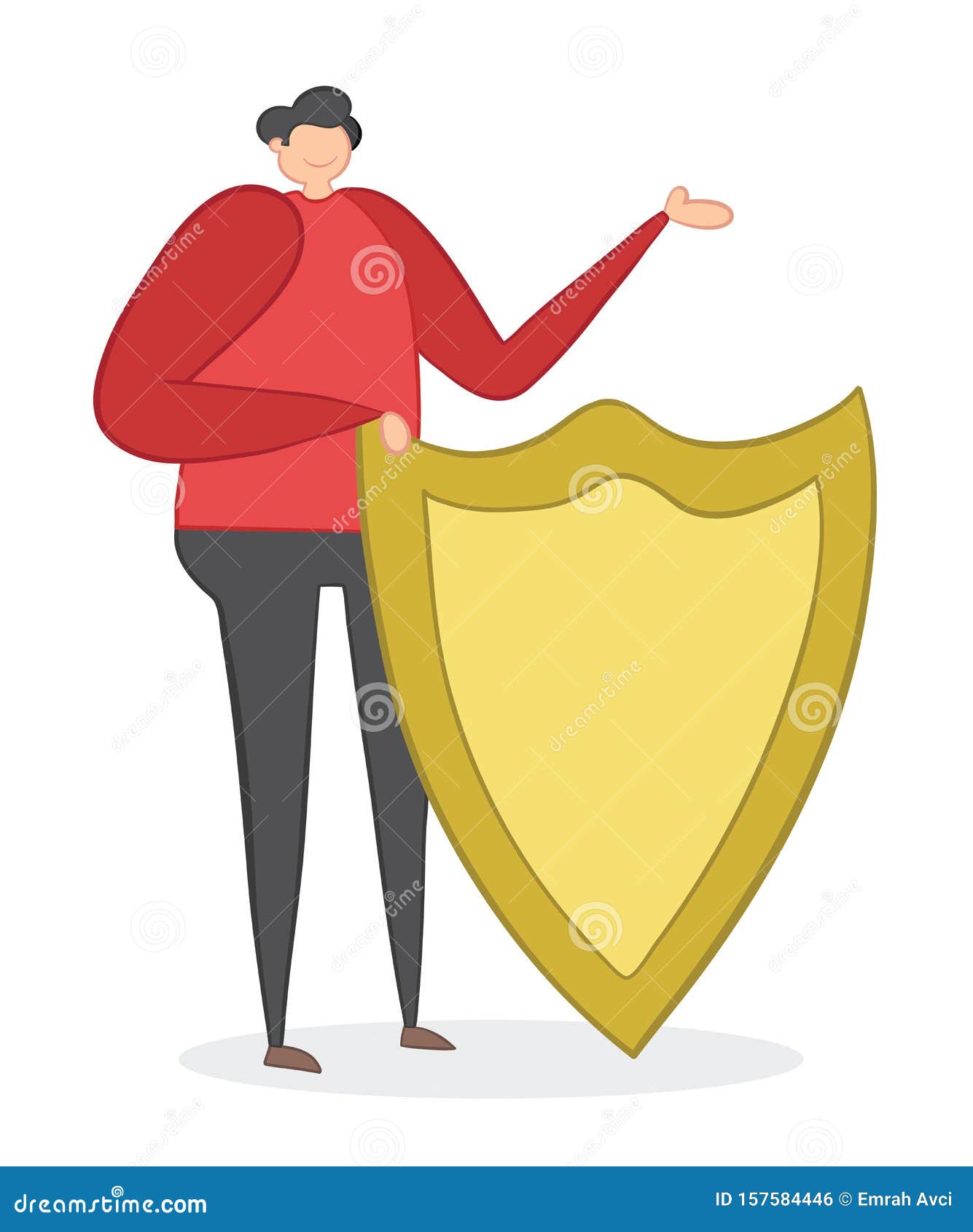 Vector Illustration Man with Guard Shield. Hand Drawn Stock Vector ...
