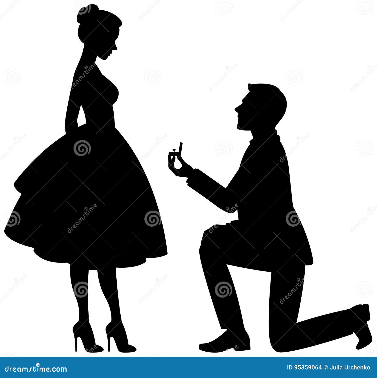 Proposal Man On Knees Asking His Wife To Marry Him Vector Illustration