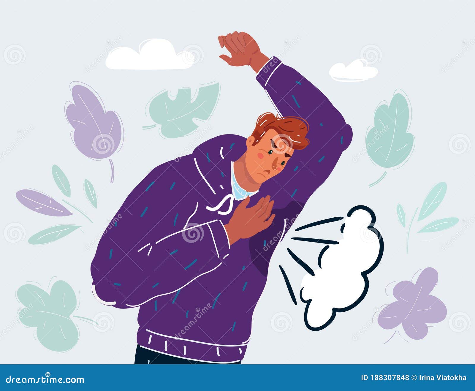 Vector Illustration of Man with Hyperhidrosis Sweating Very Badly Under ...