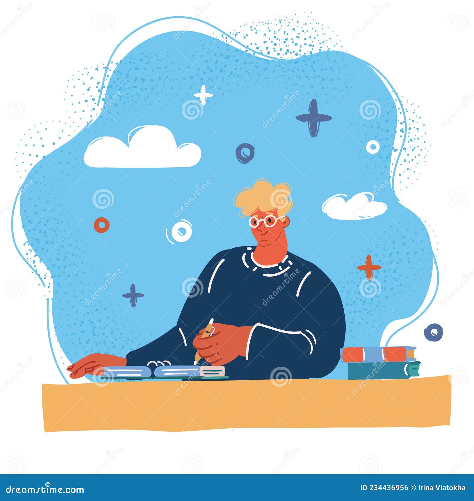 Vector Illustration of Man with Note Pad Writing and Study Stock ...