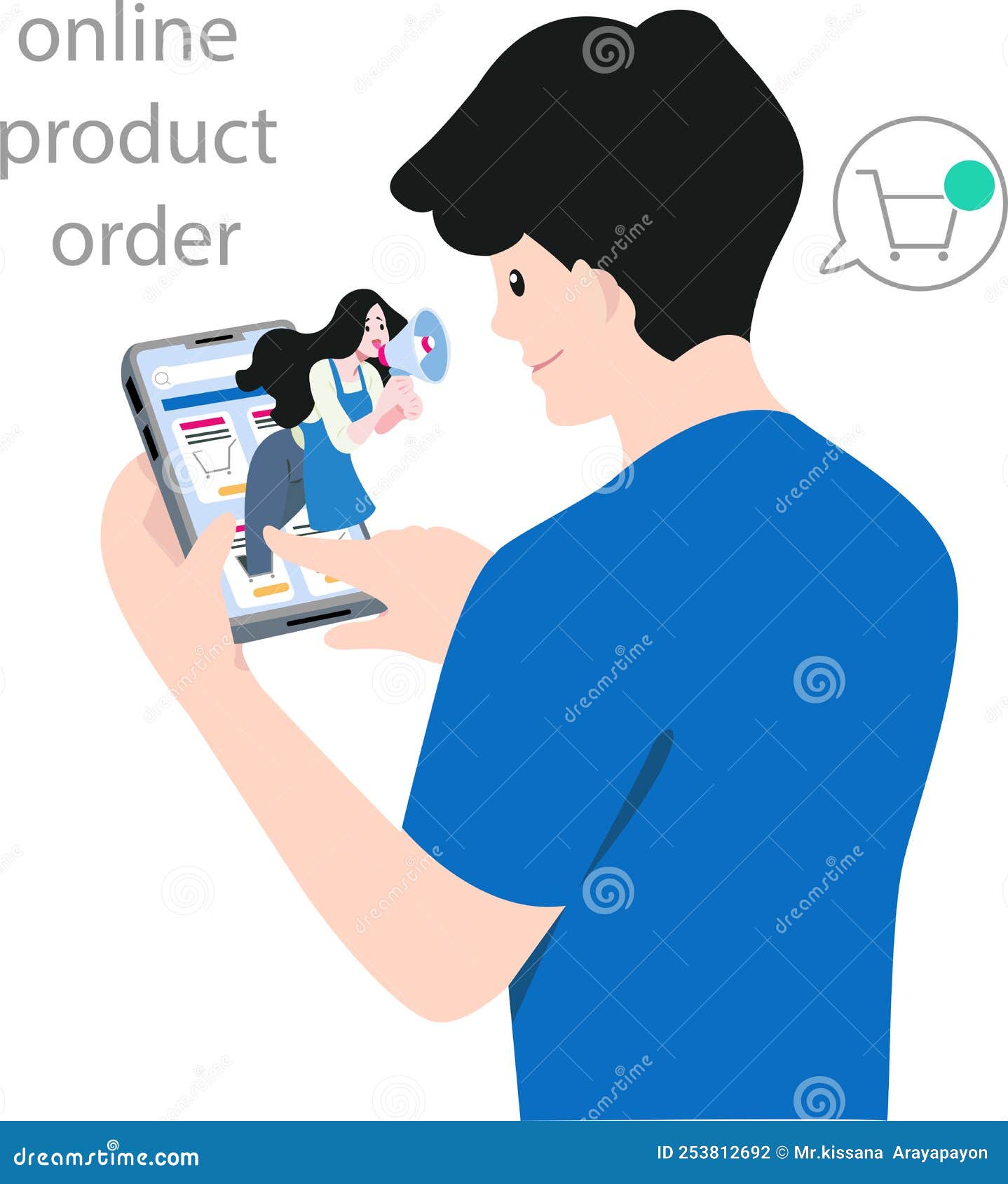 Vector Illustration of a Man Ordering through a Mobile App Stock Vector ...