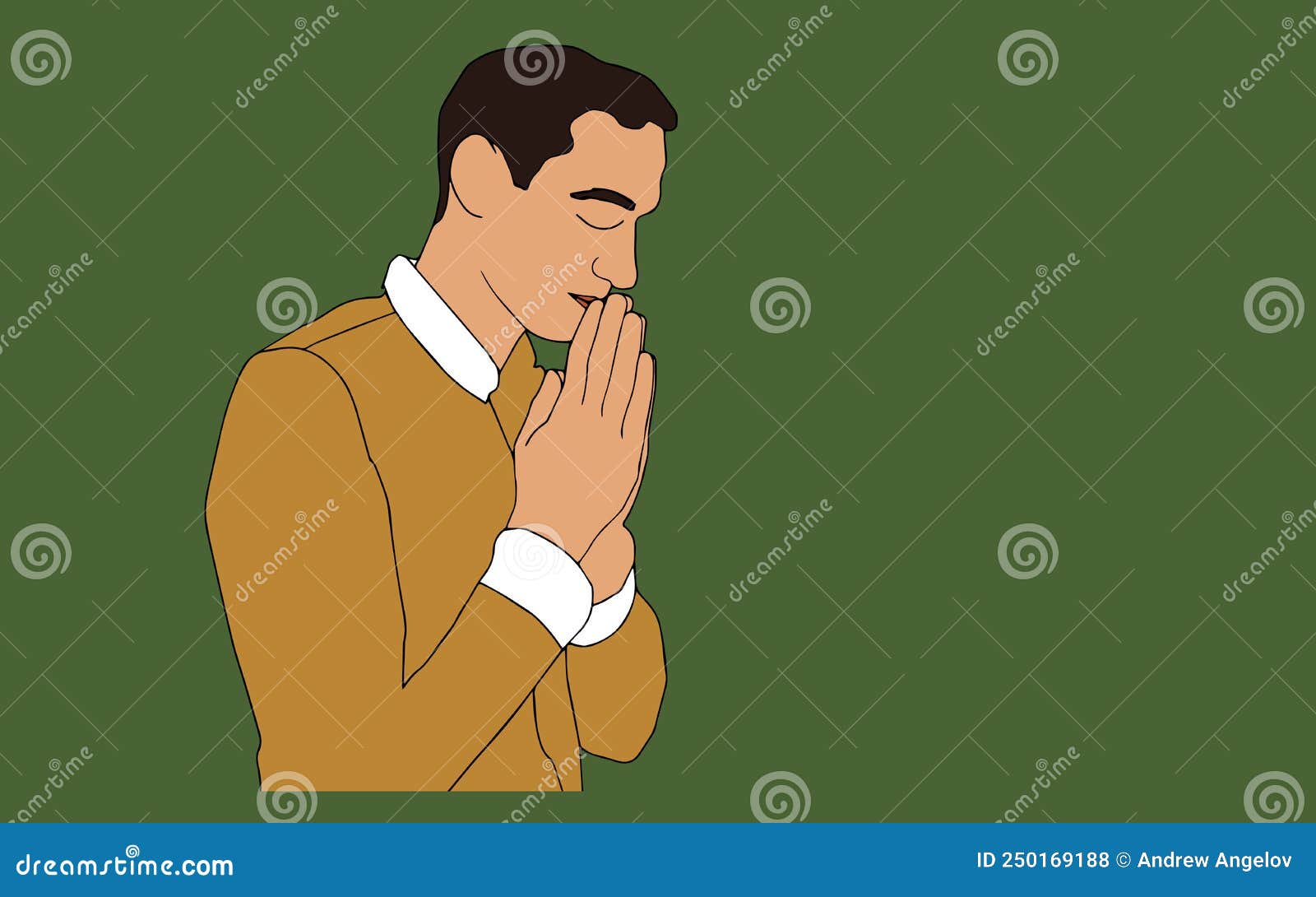 Vector Illustration of a Man Praying Under the Light Stock Vector ...