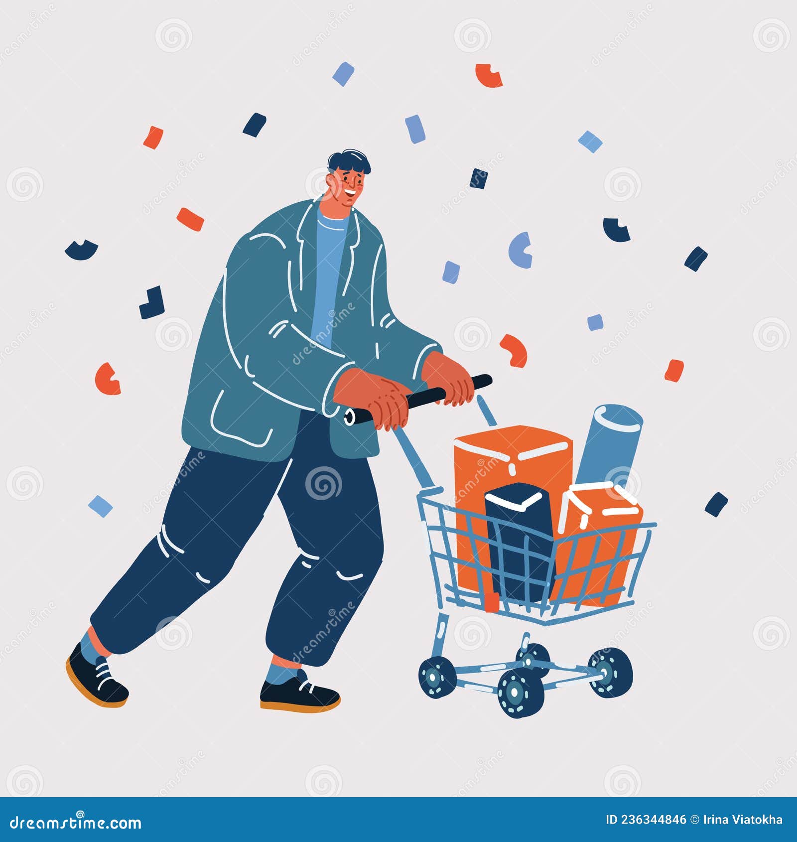 Vector Illustration of Man Push Market Trolley Stock Vector ...