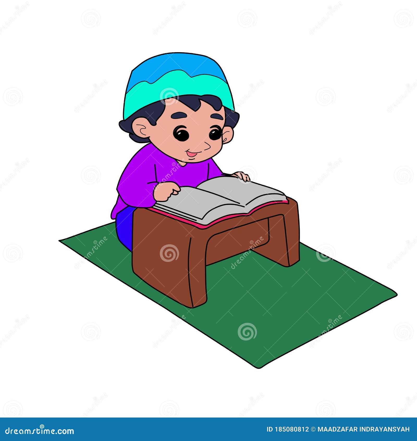 Reciting Holy Quran Continuous Line Drawing Cartoon Vector ...