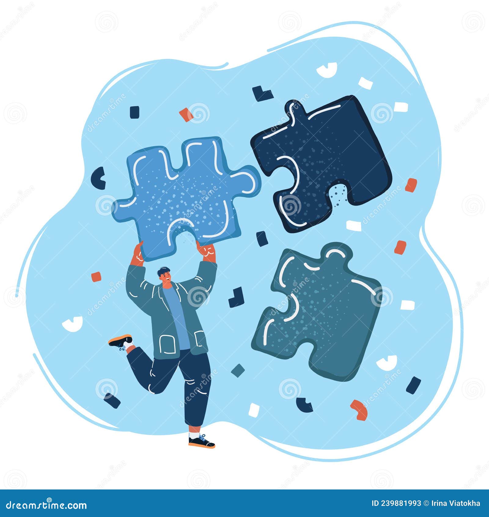 Vector Illustration of Man Running with Single Puzzle Piece Stock ...