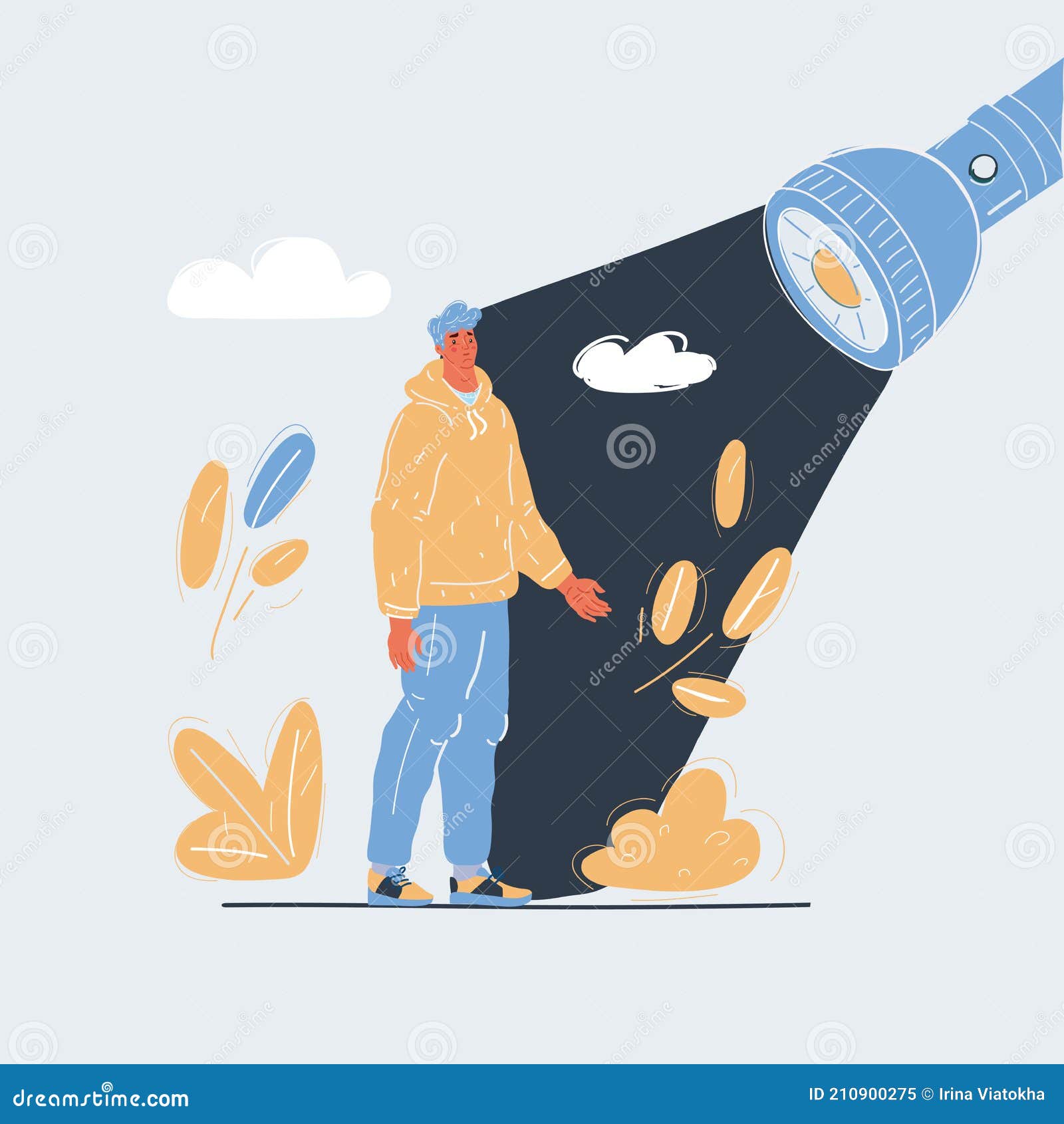 Vector Illustration of Man Standing in Flash Light. Negative Color ...