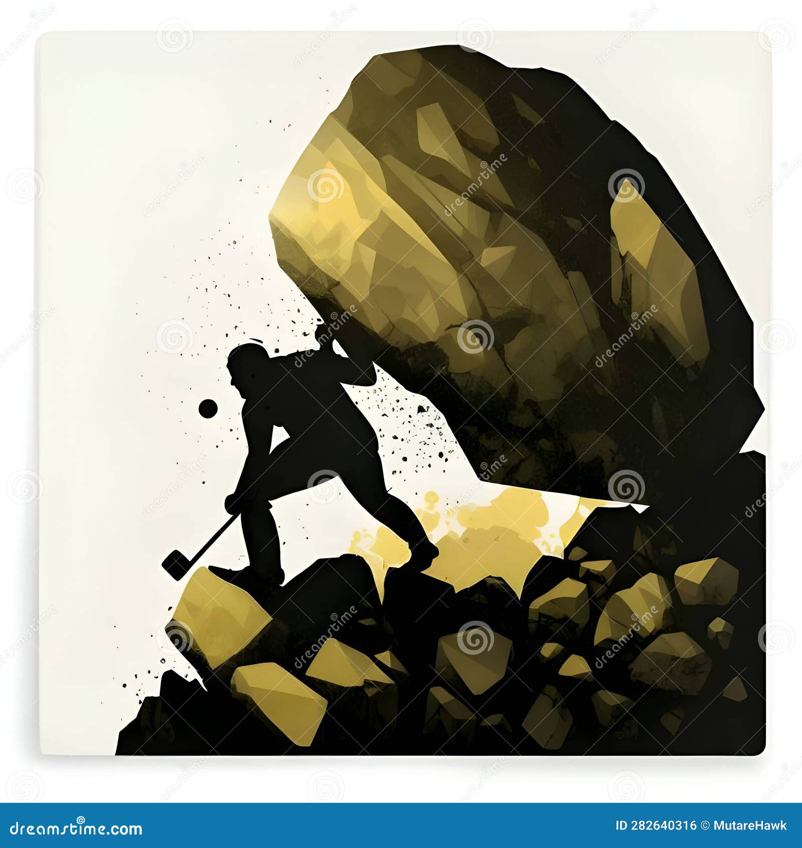 Black Silhouette of a Man Supporting a Large Boulder on White ...