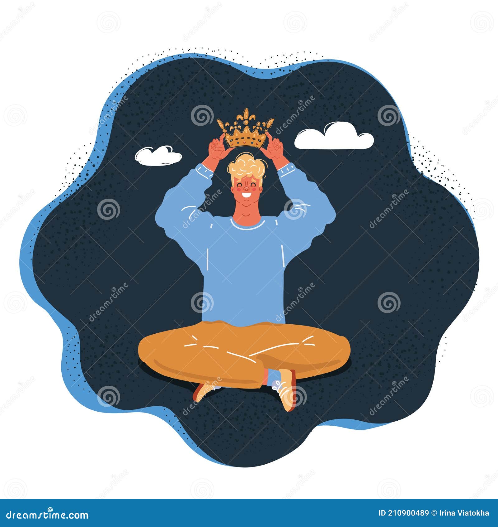Vector Illustration of Man Thinking he is King and Put Crown on His ...