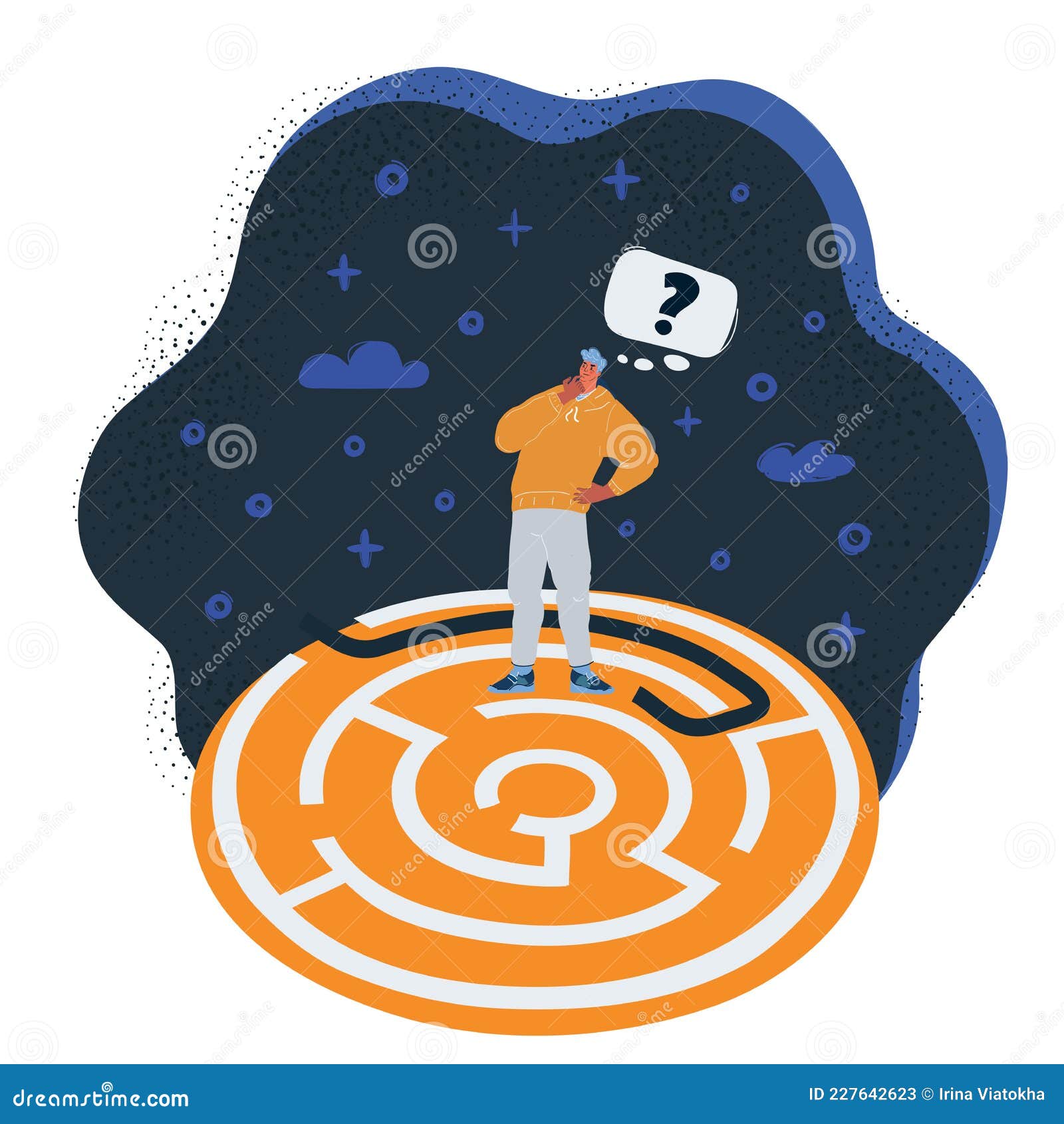 Vector Illustration of Man Try To Find a Path through a Maze Puzzle To ...