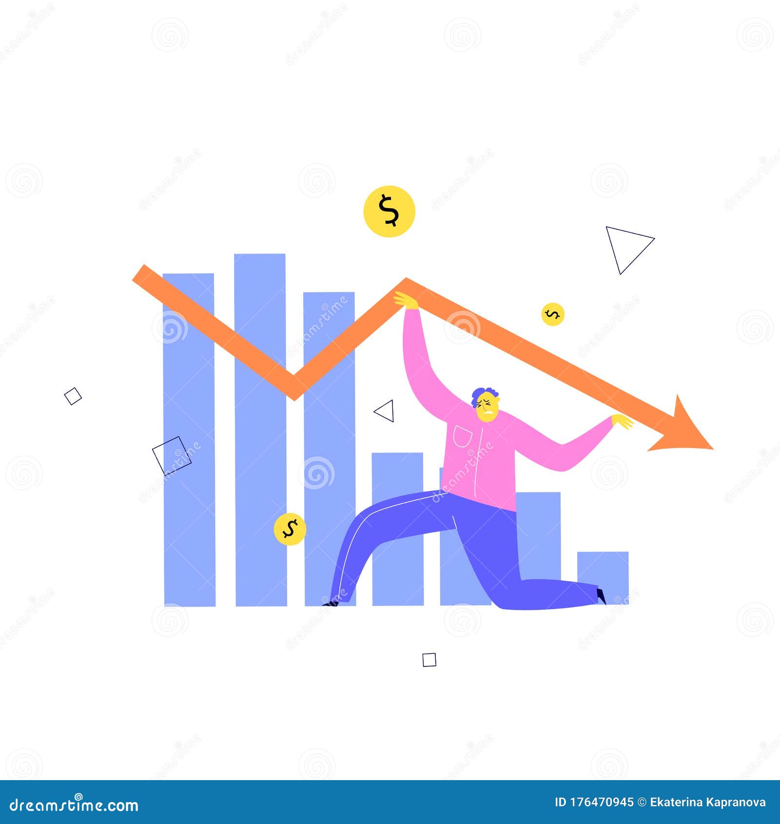 Vector Illustration of Man Trying To Keep Falling Financial Indicator ...