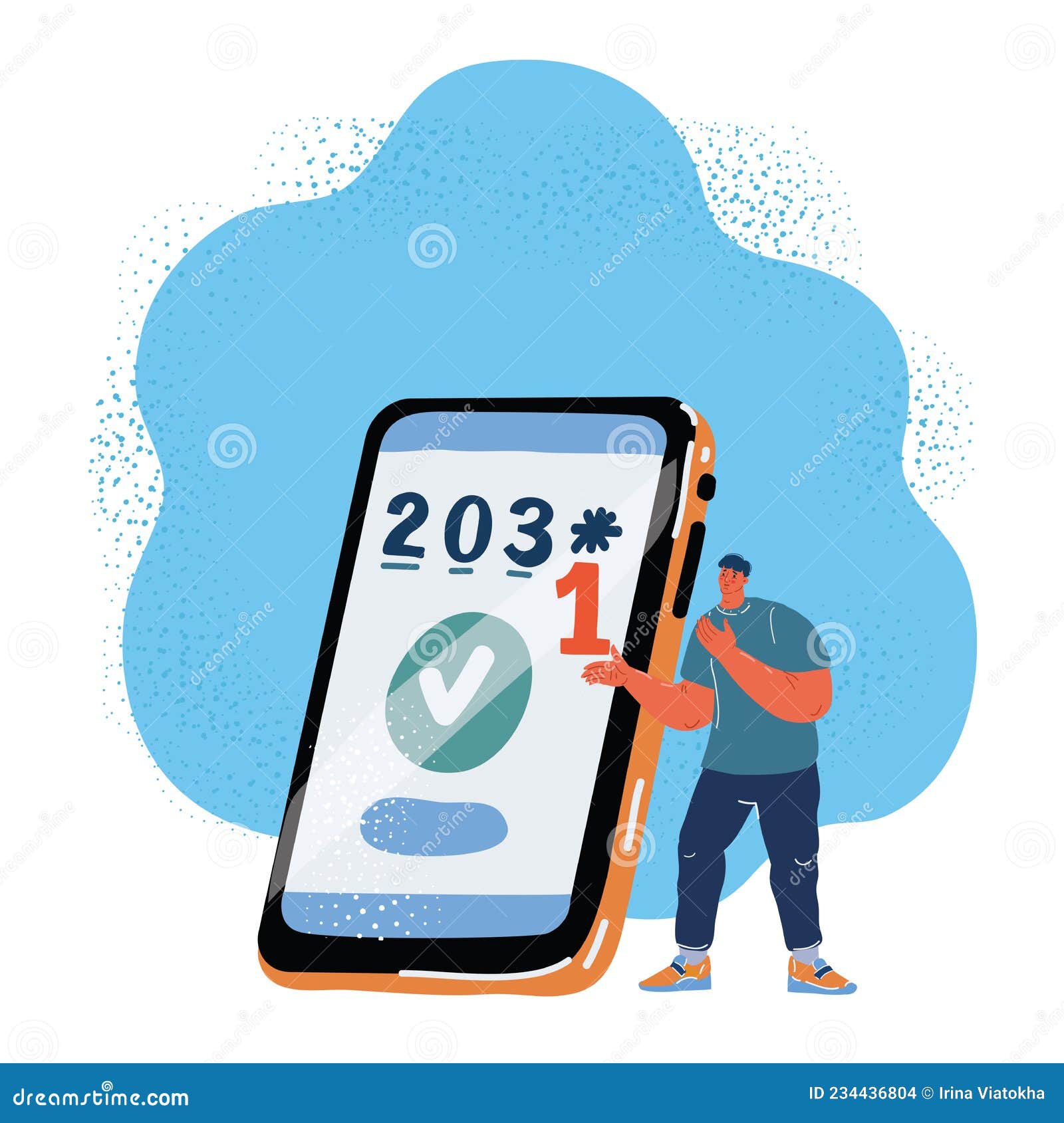 Vector Illustration of Man Using 3d Mobile Smart Phone with Pin Code on ...